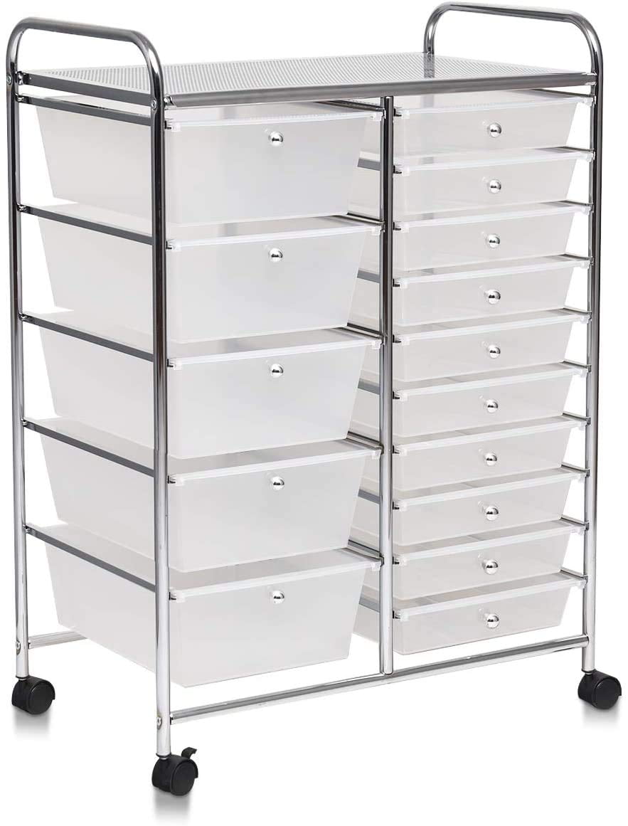 15-Drawer Rolling Organizer Cart with Wheels, Multipurpose Storage ...