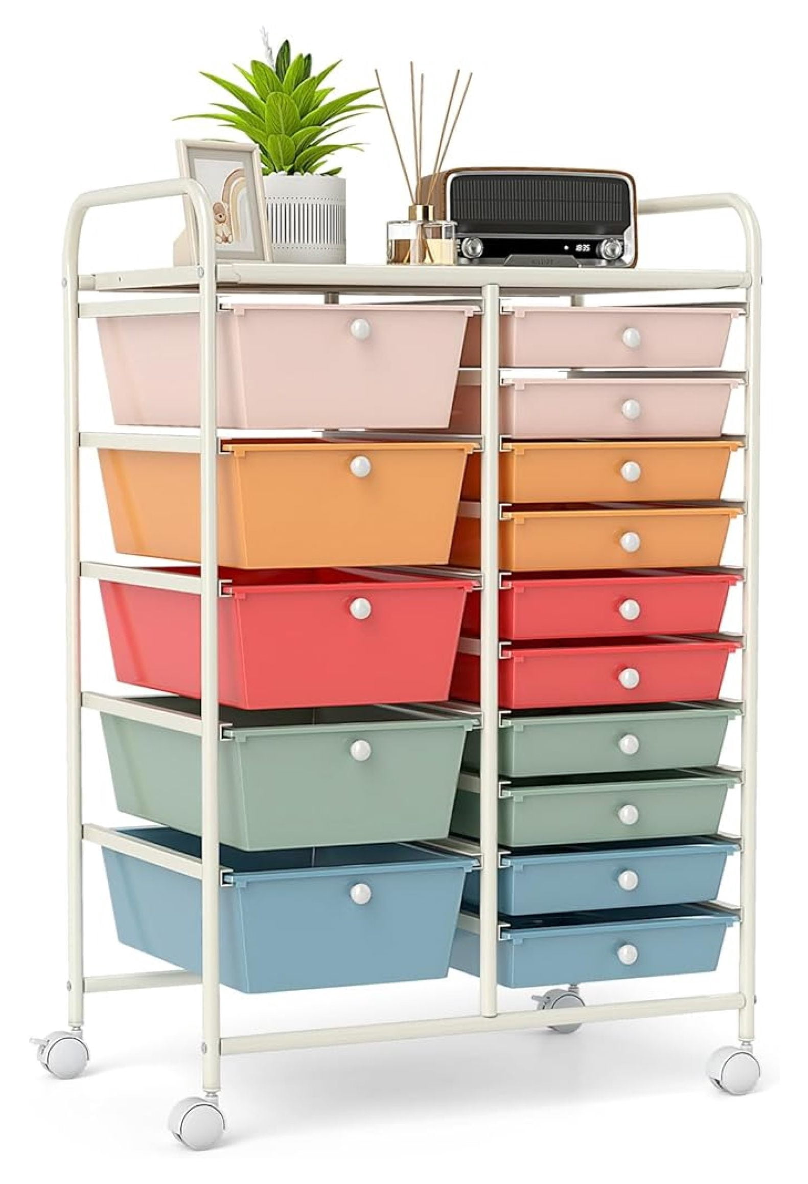 15-Drawer Rolling Storage Cart, Mobile Utility Cart on Wheels ...