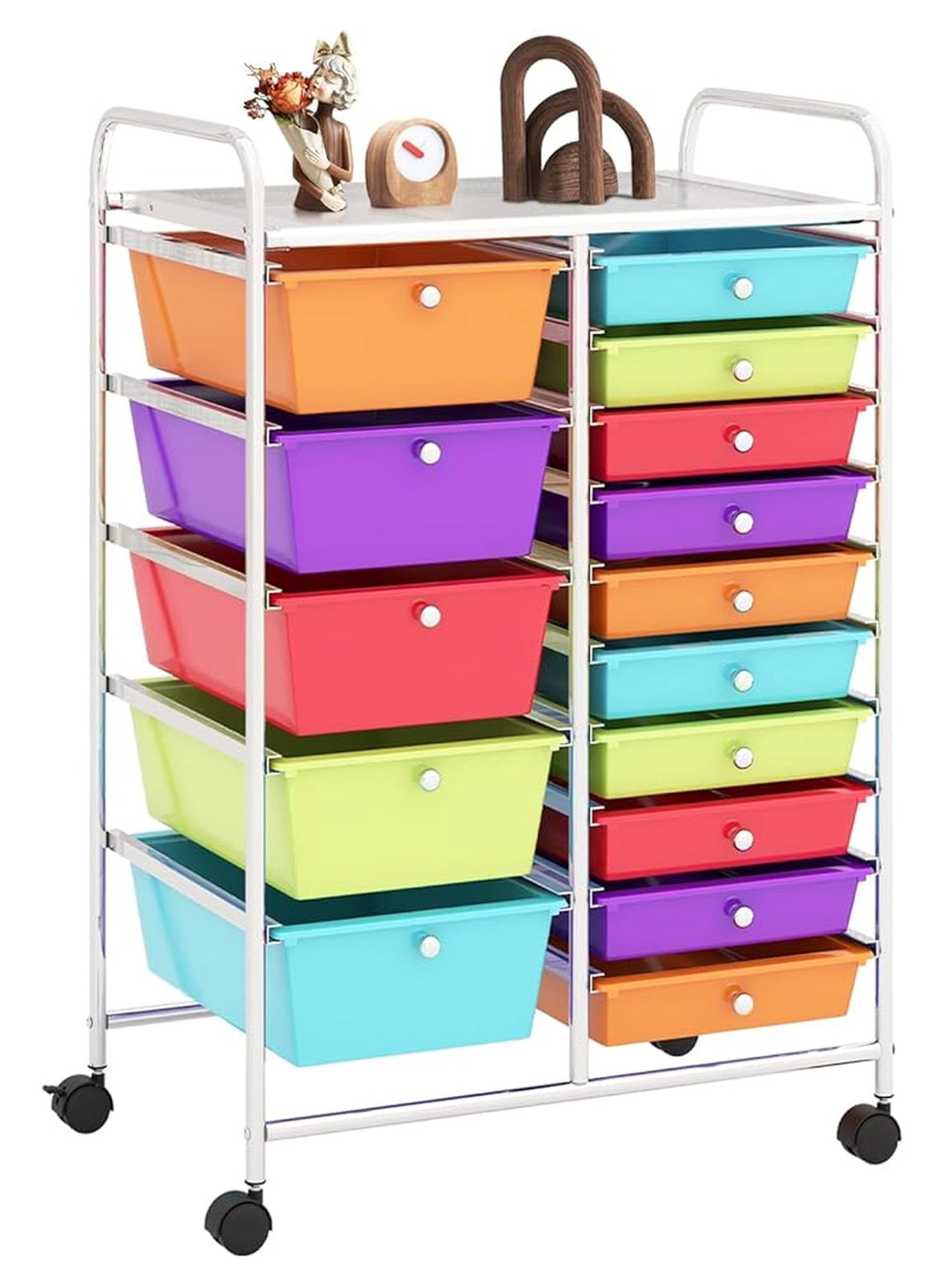 15 Drawer Rolling Storage Cart, Multipurpose Art Organizer on Wheels ...