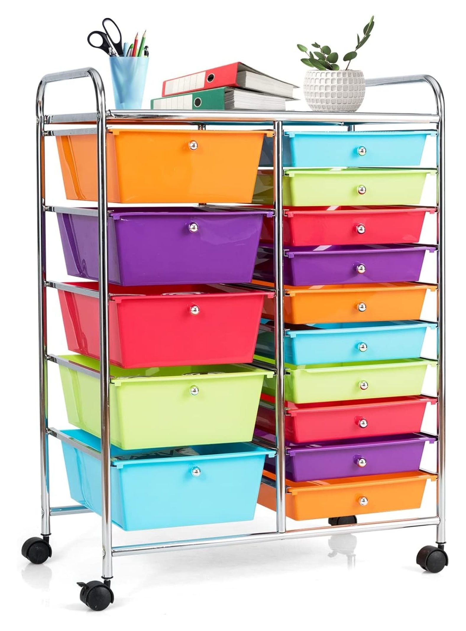 15 Drawer Rolling Storage Cart, Multipurpose Mobile Storage Organizer w ...