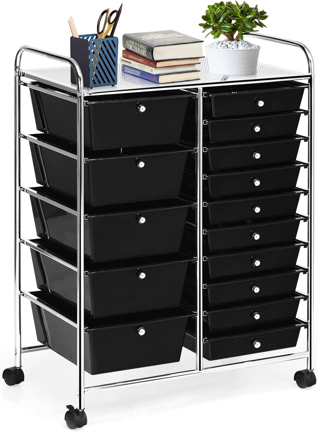 15 Drawer Rolling Storage Cart, Multipurpose Mobile Storage Organizer w ...