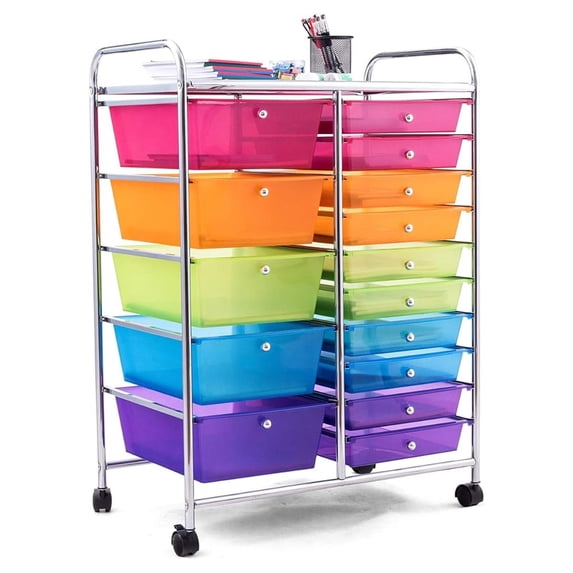 15-Drawer Rolling Storage Cart, Multipurpose Mobile Utility Cart with 4 ...