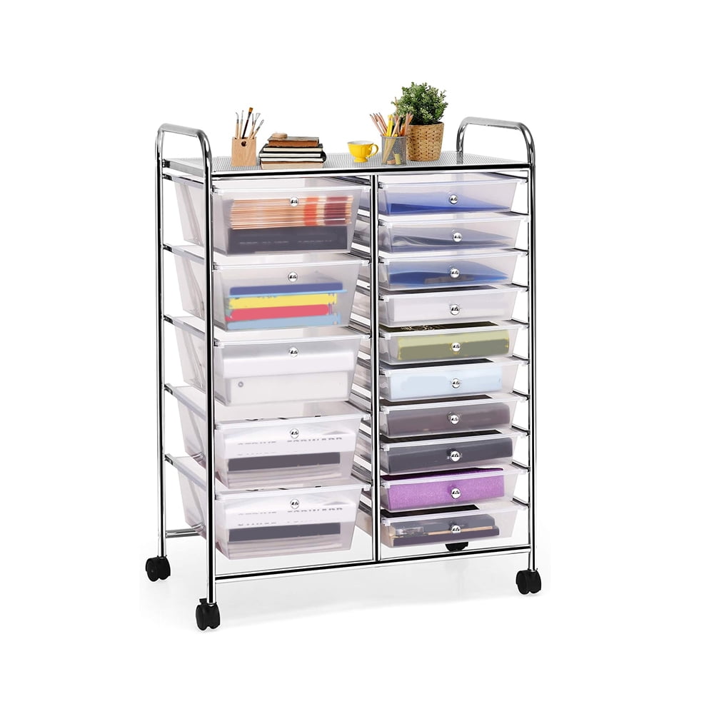 15-Drawer Rolling Storage Cart, Multipurpose Movable Organizer Cart ...