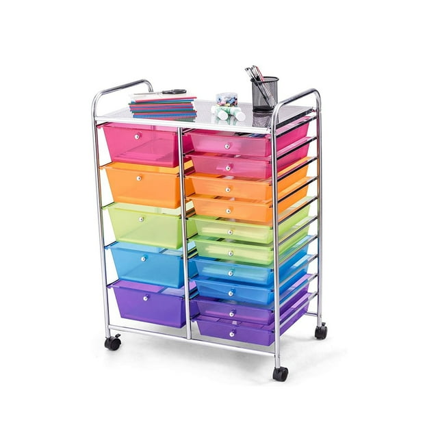 15-Drawer Rolling Storage Cart, Multipurpose Movable Organizer Cart ...