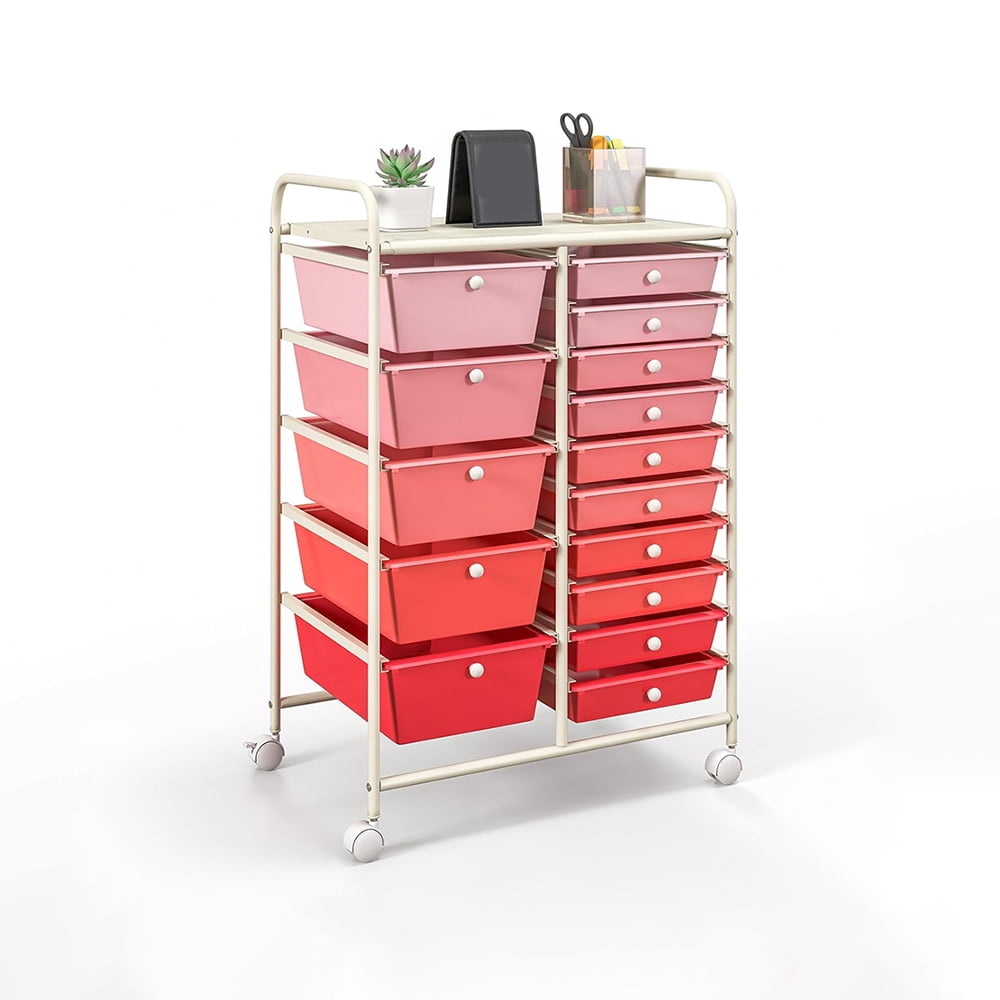 15-Drawer Rolling Storage Cart, Multipurpose Movable Organizer Cart ...