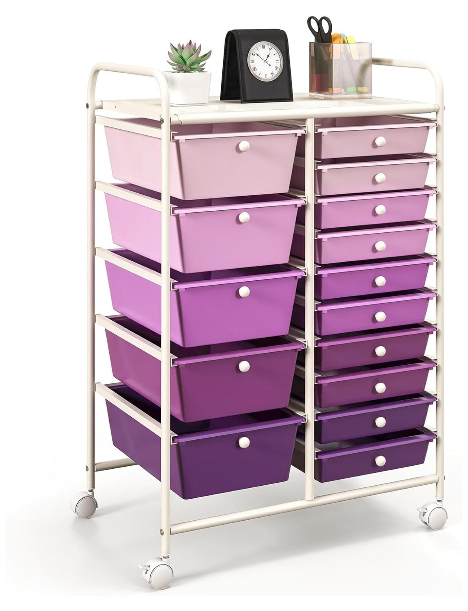 15-Drawer Rolling Storage Cart, Multipurpose Movable Organizer Cart ...