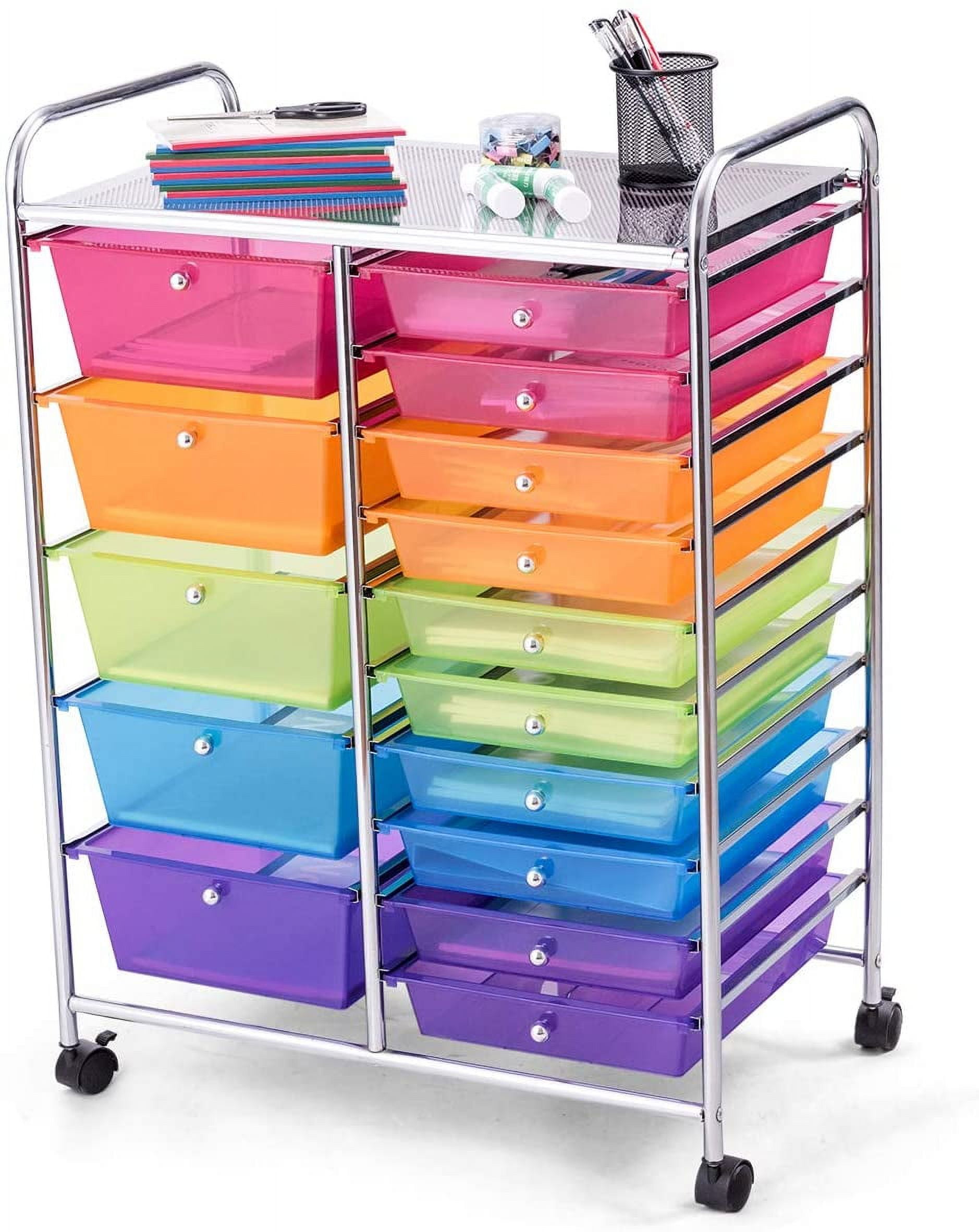 15-Drawer Rolling Storage Cart, Multipurpose Movable Organizer Cart ...