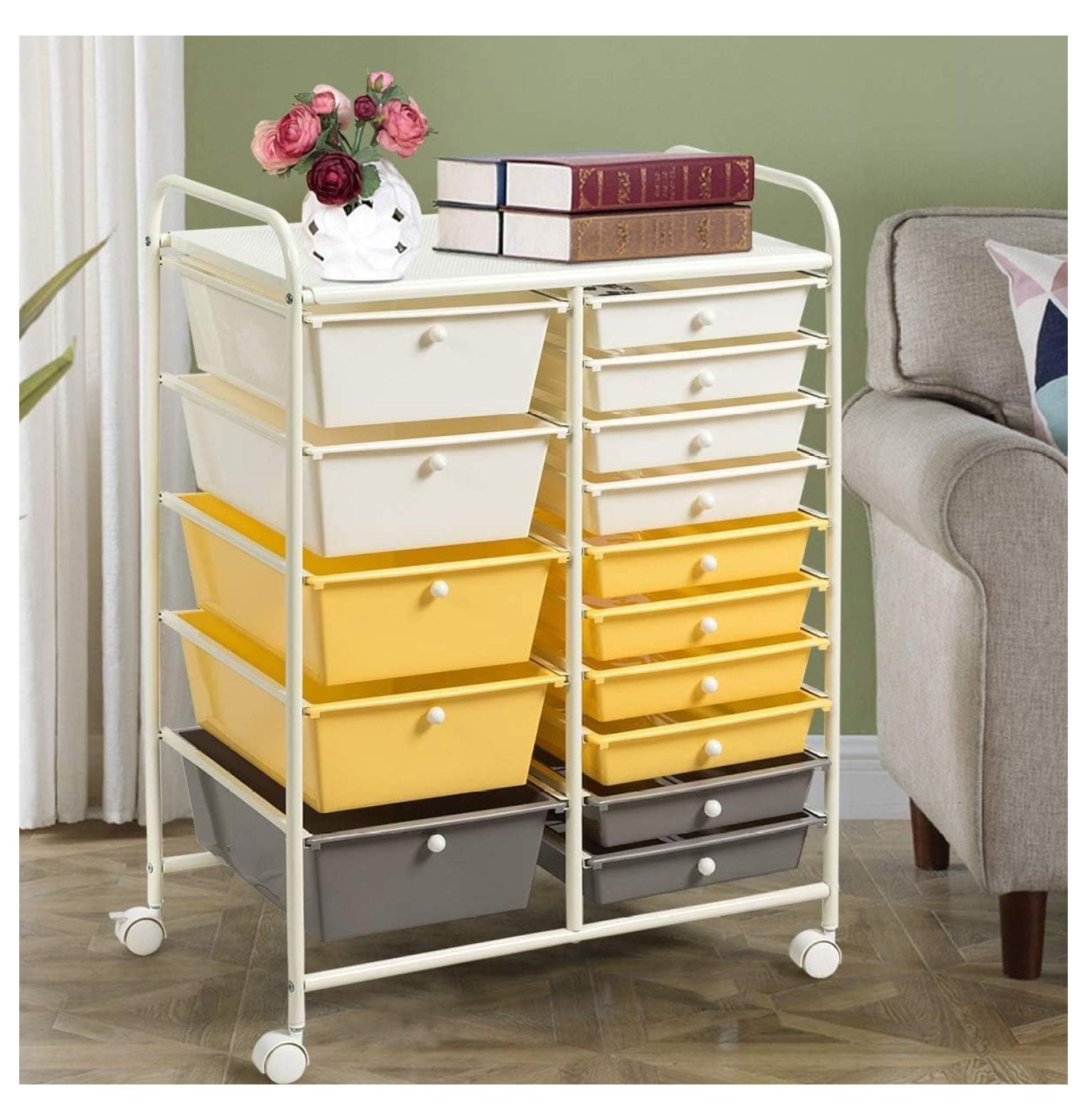 15-Drawer Rolling Storage Cart, Office Organizer Trolley, Scrapbook ...
