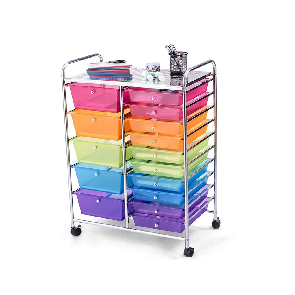 15-Drawer Rolling Storage Cart, Versatile Movable Organizer Cart with 4 ...