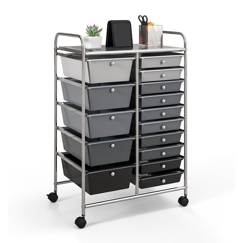 15-Drawer Rolling Storage Cart, Versatile Movable Organizer Cart with 4 ...
