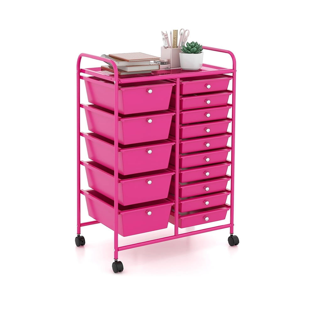 15-Drawer Rolling Storage Cart, Versatile Movable Organizer Cart with 4 ...