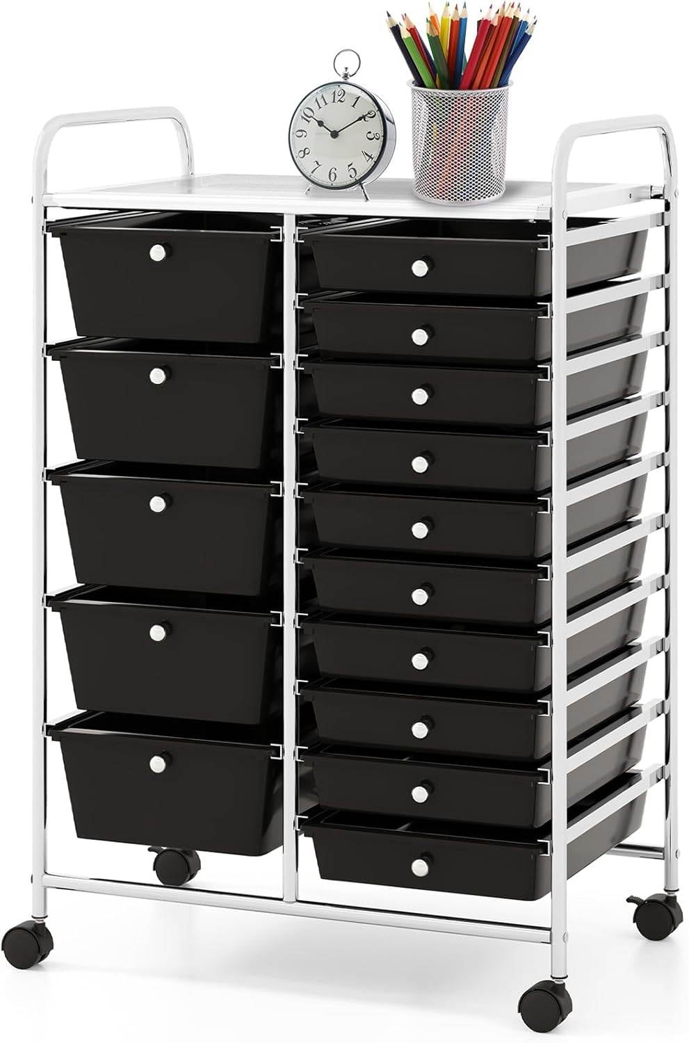 15-Drawer Rolling Storage Cart with Metal Frame, Mobile Utility Cart ...