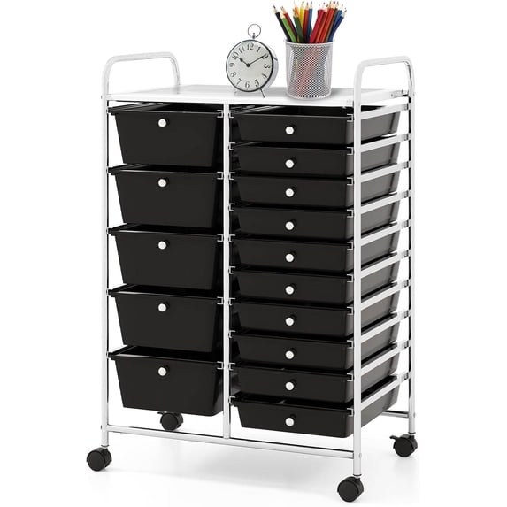 15-Drawer Rolling Storage Cart with Metal Frame, Mobile Utility Cart ...