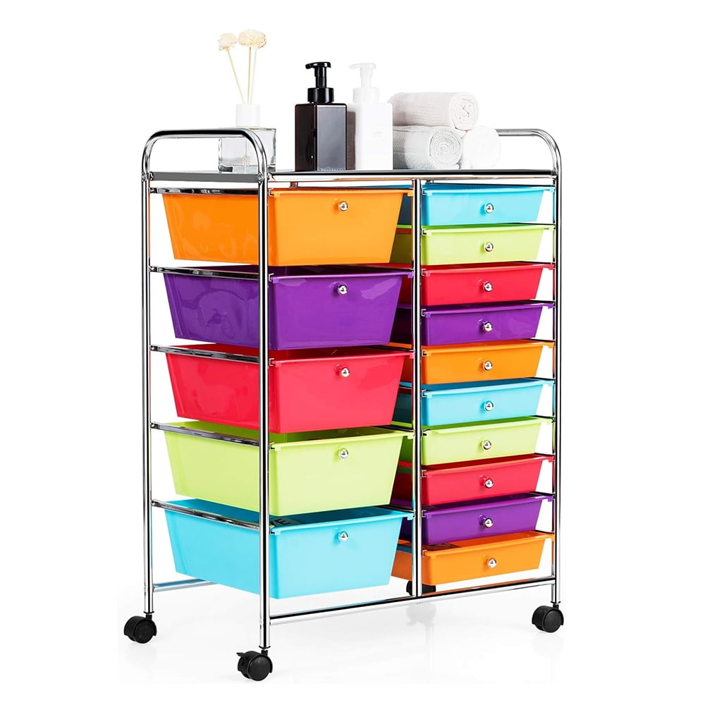 15 Drawer Storage Drawer Cart, Utility Cart Paper Organizer, Rolling ...