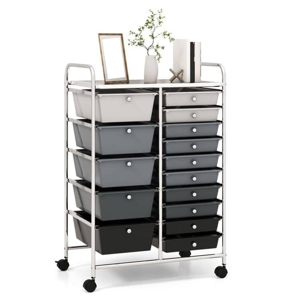15-Drawer Storage Drawer Carts - Mobile Rolling Utility Cart w/Wheels ...