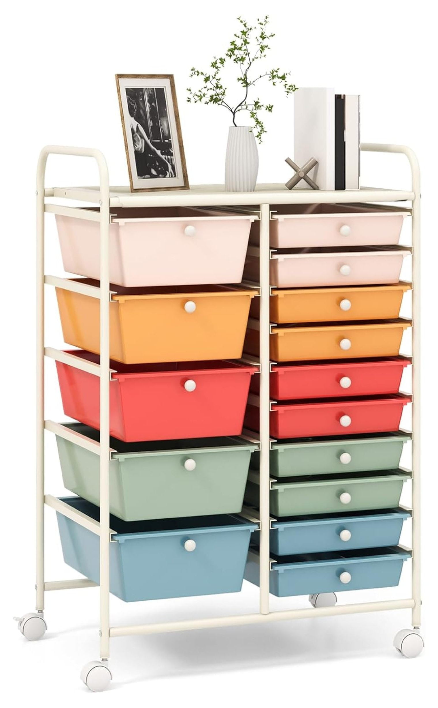 15-Drawer Storage Drawer Carts - Mobile Rolling Utility Cart w/Wheels ...