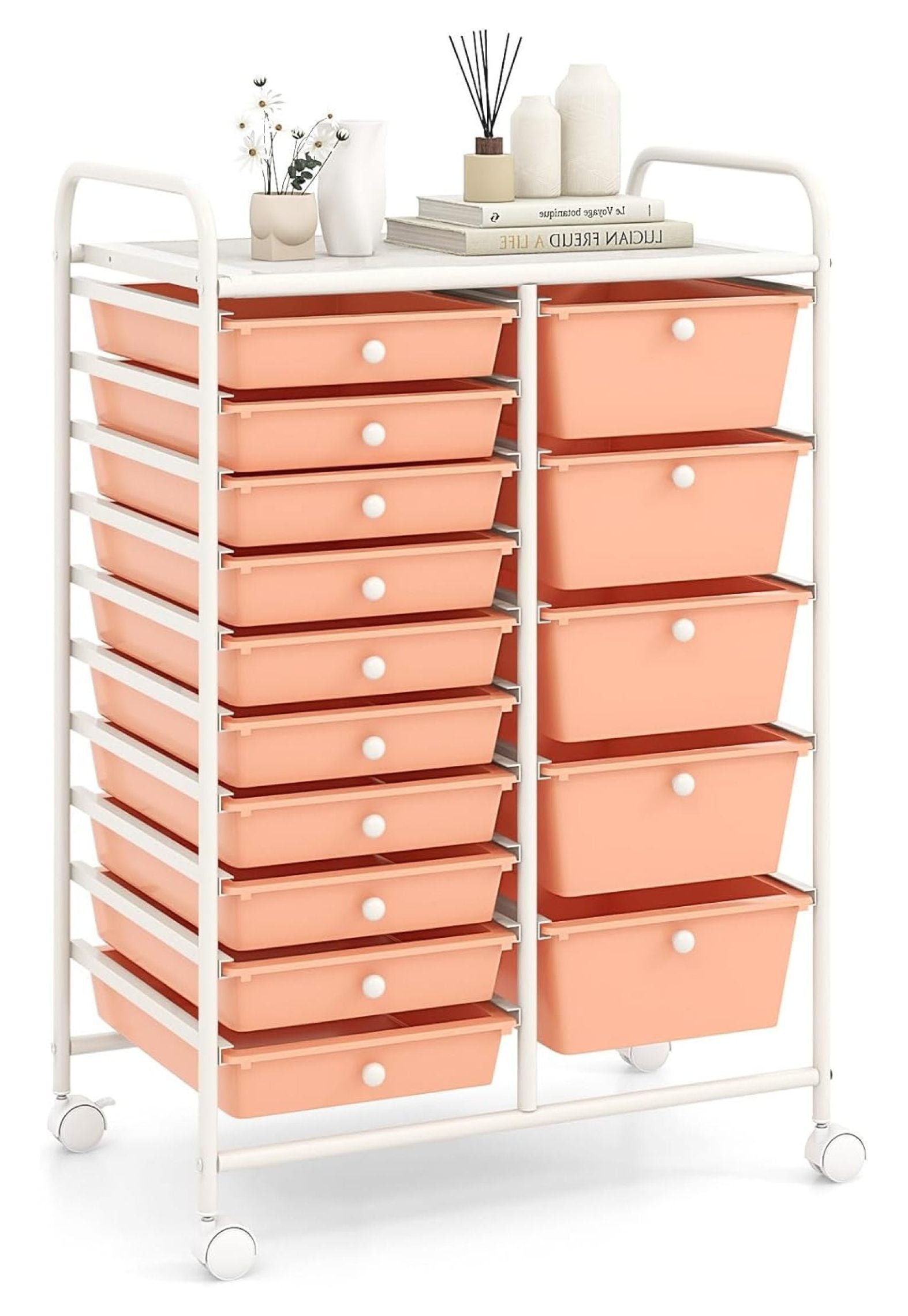15-Drawer Storage Drawer Carts - Mobile Rolling Utility Cart w/Wheels ...