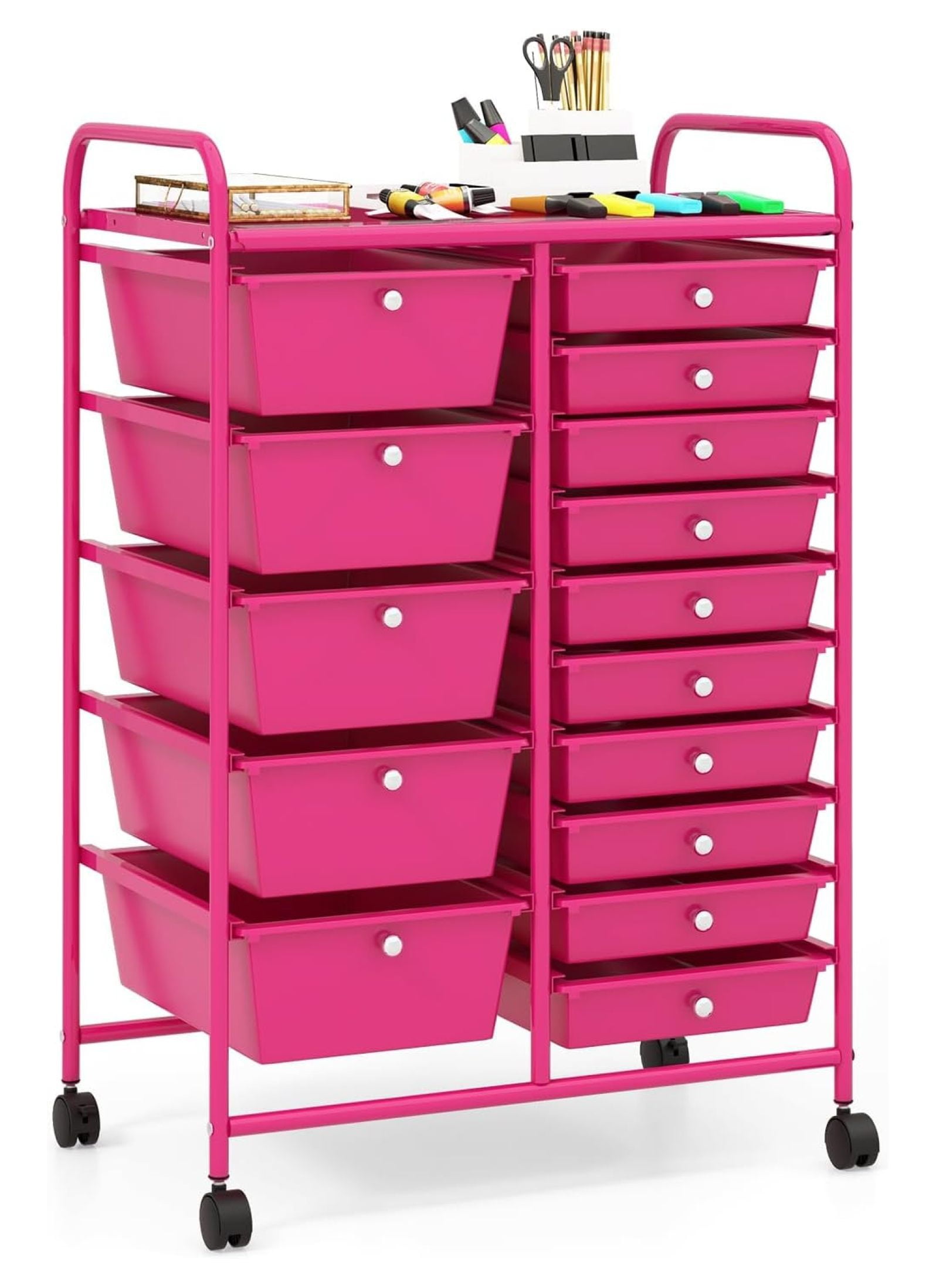 15-Drawer Storage Drawer Carts - Mobile Rolling Utility Cart w/Wheels ...