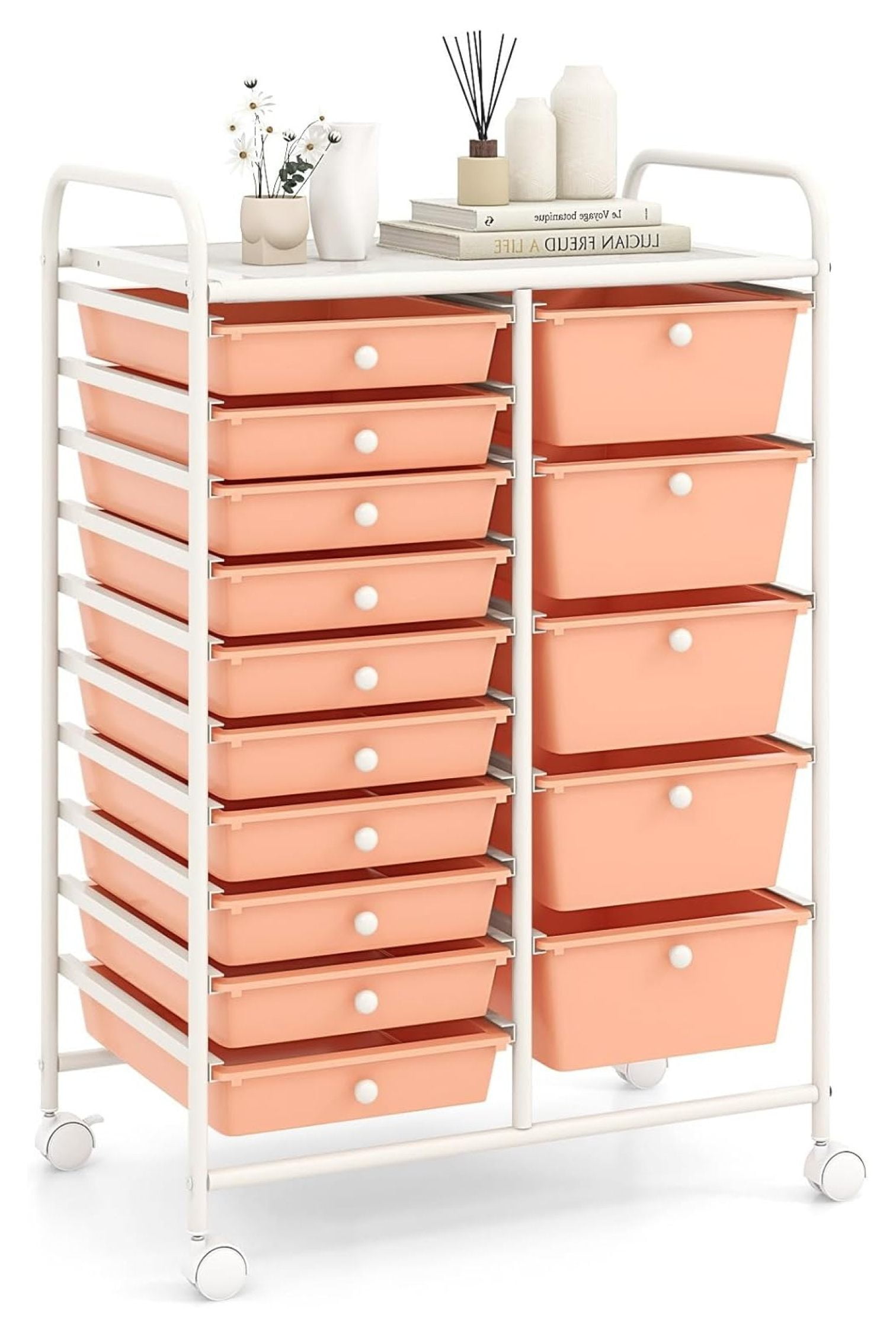 15-Drawer Storage Drawer Carts - Mobile Rolling Utility Cart w/Wheels ...