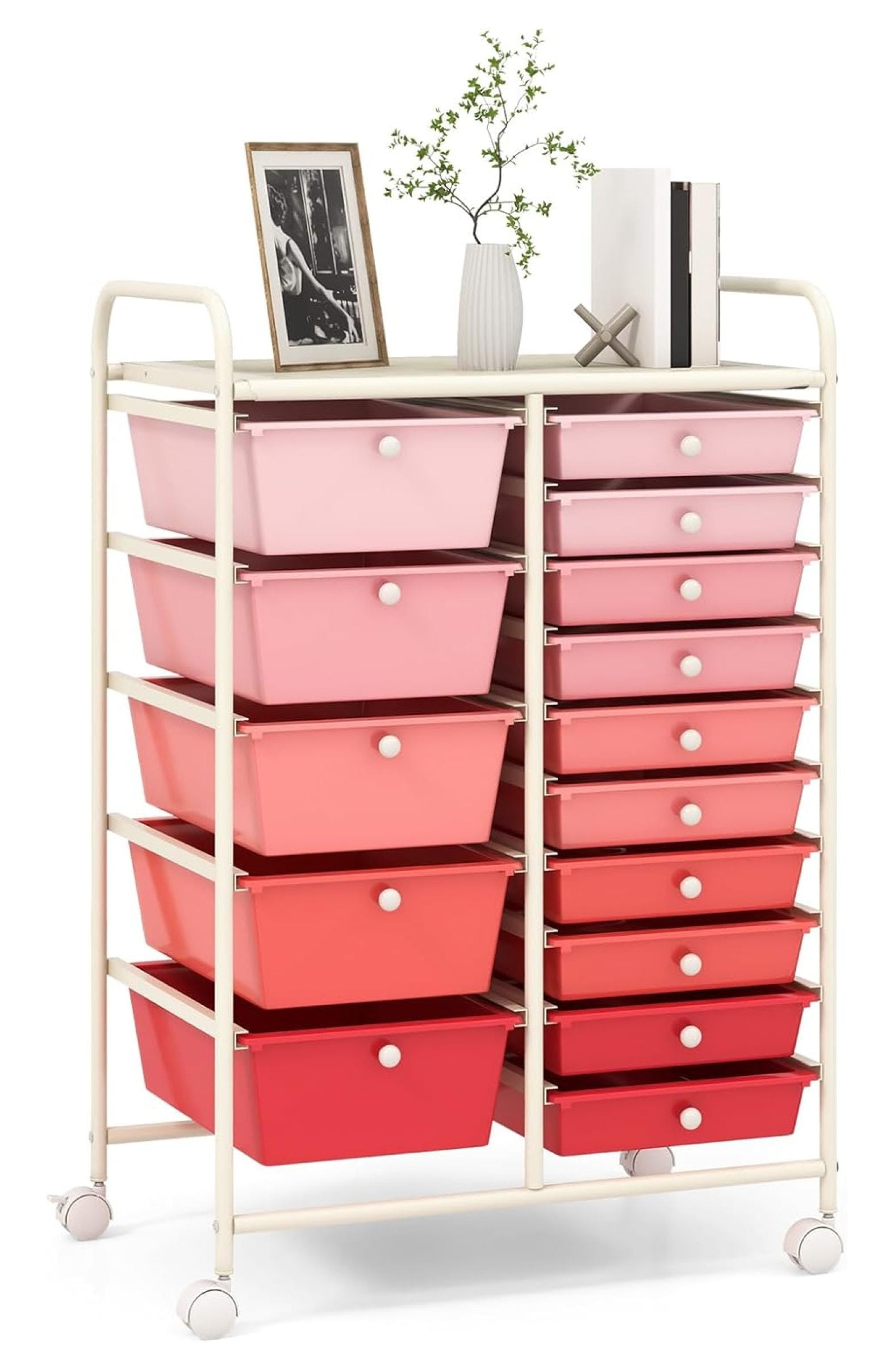 15-Drawer Storage Drawer Carts - Mobile Rolling Utility Cart w/Wheels ...