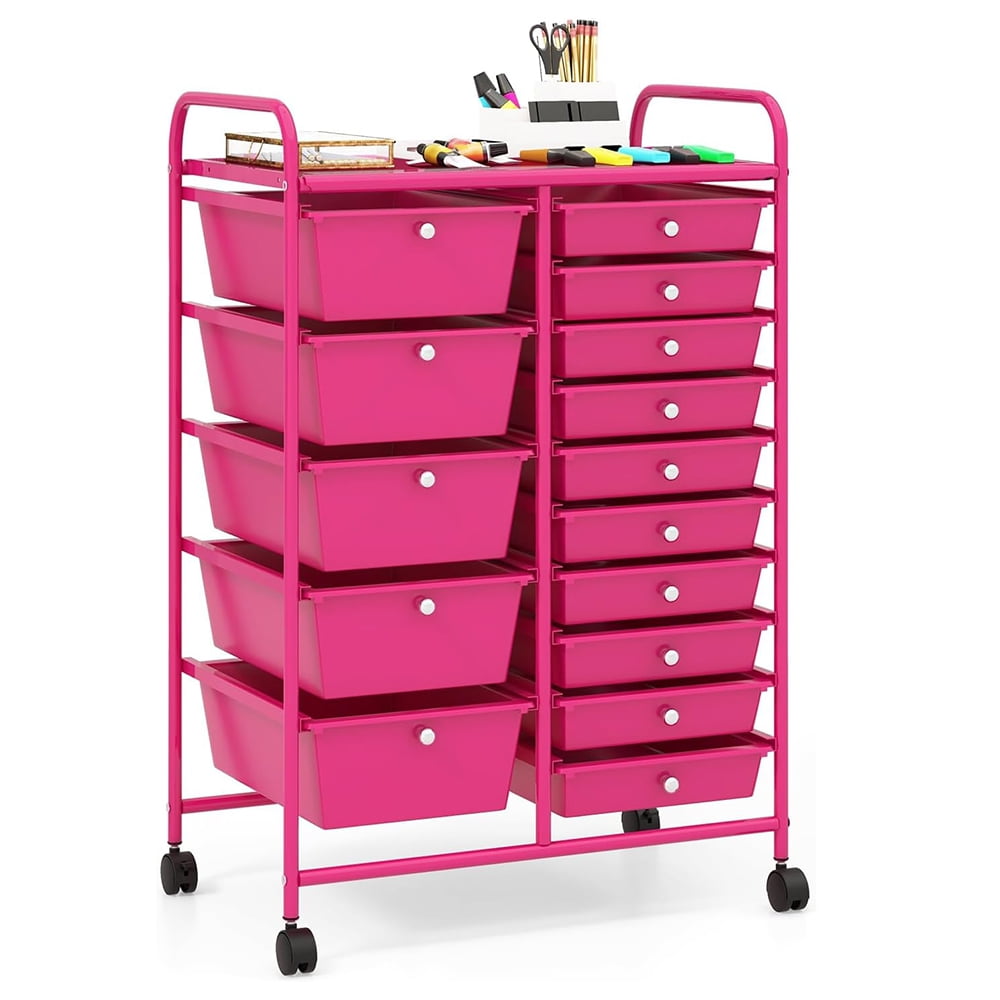 15-Drawer Storage Drawer Carts - Mobile Rolling Utility Cart with ...