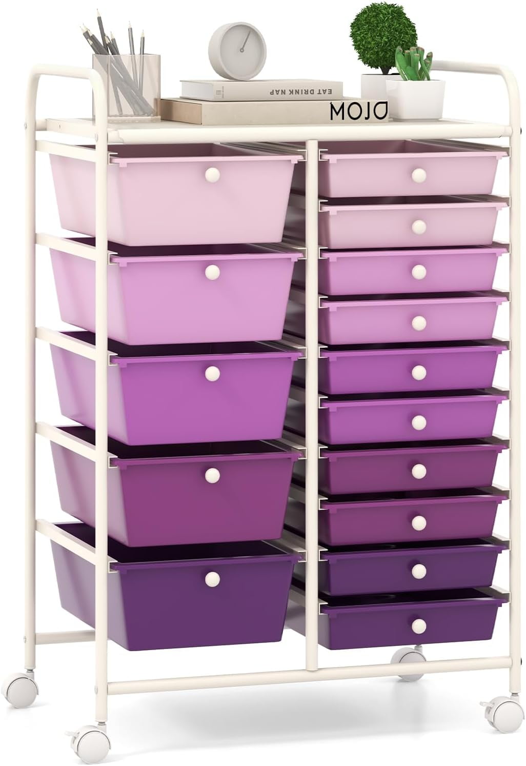 15 Drawers Rolling Cart, Classroom Organizers, Storage Cart with Wheels ...