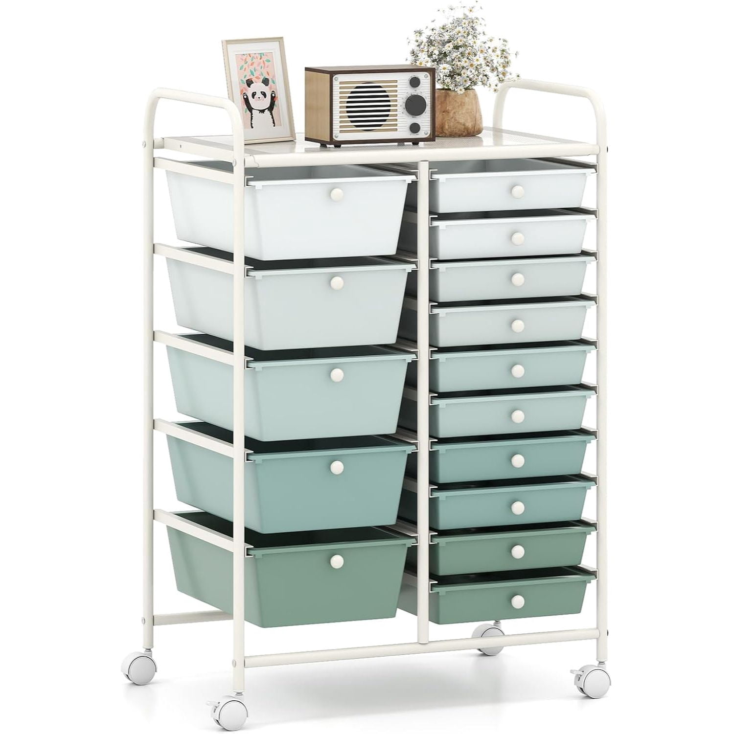 15 Drawers Rolling Cart, Classroom Organizers, Storage Cart with Wheels ...