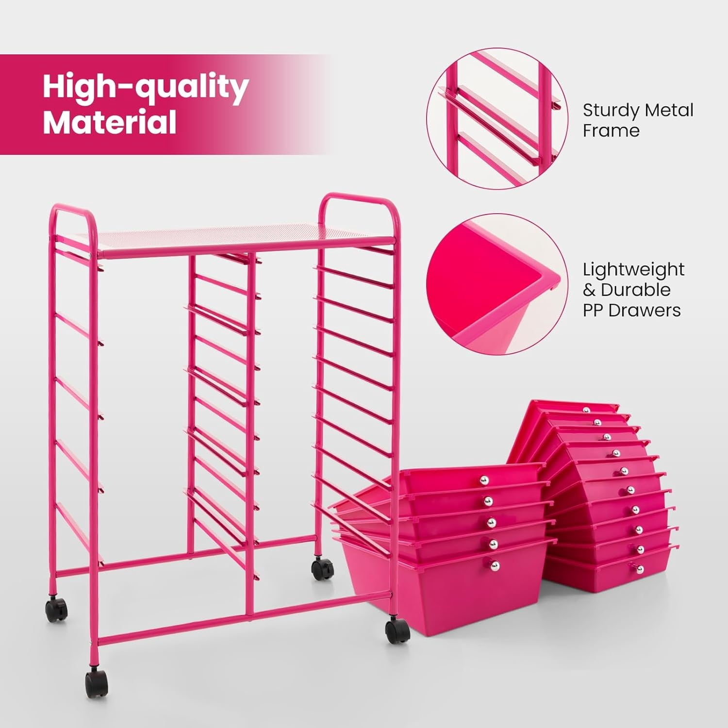 15 Drawers Rolling Cart, Classroom Organizers, Storage Cart with Wheels ...