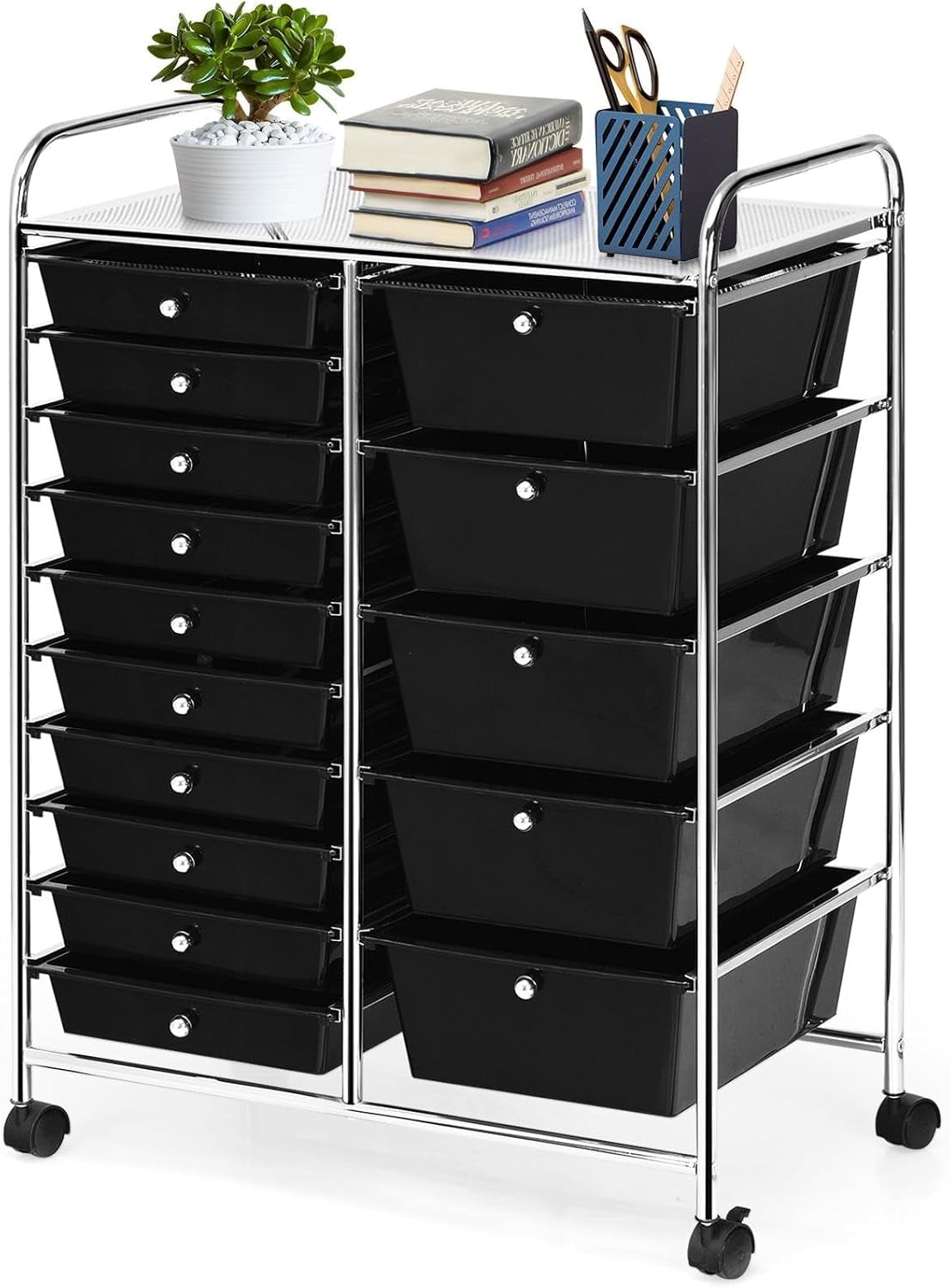 15 Drawers Rolling Cart, Storage Cart with w/Removable Drawers & Steel ...
