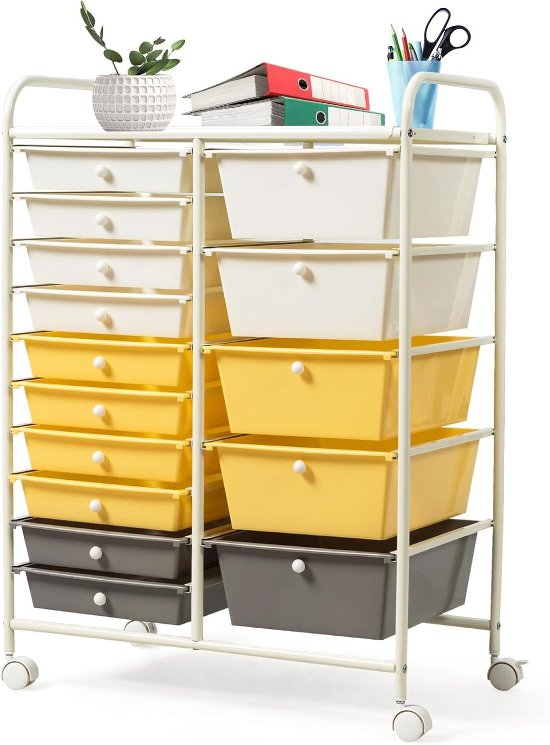 15 Drawers Rolling Cart, Storage Cart with w/Removable Drawers & Steel ...