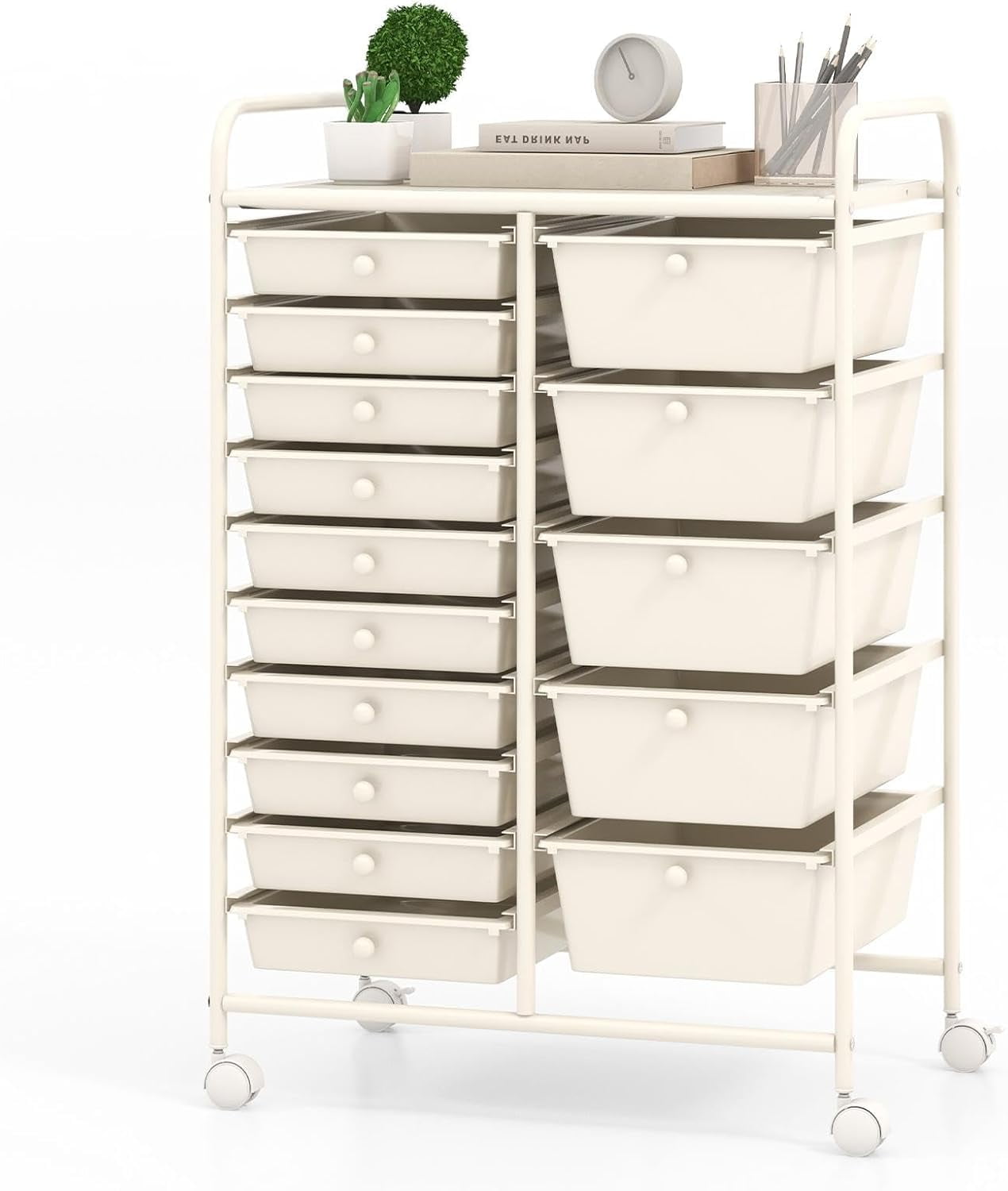 15 Drawers Rolling Cart, Storage Cart with w/Removable Drawers & Steel ...