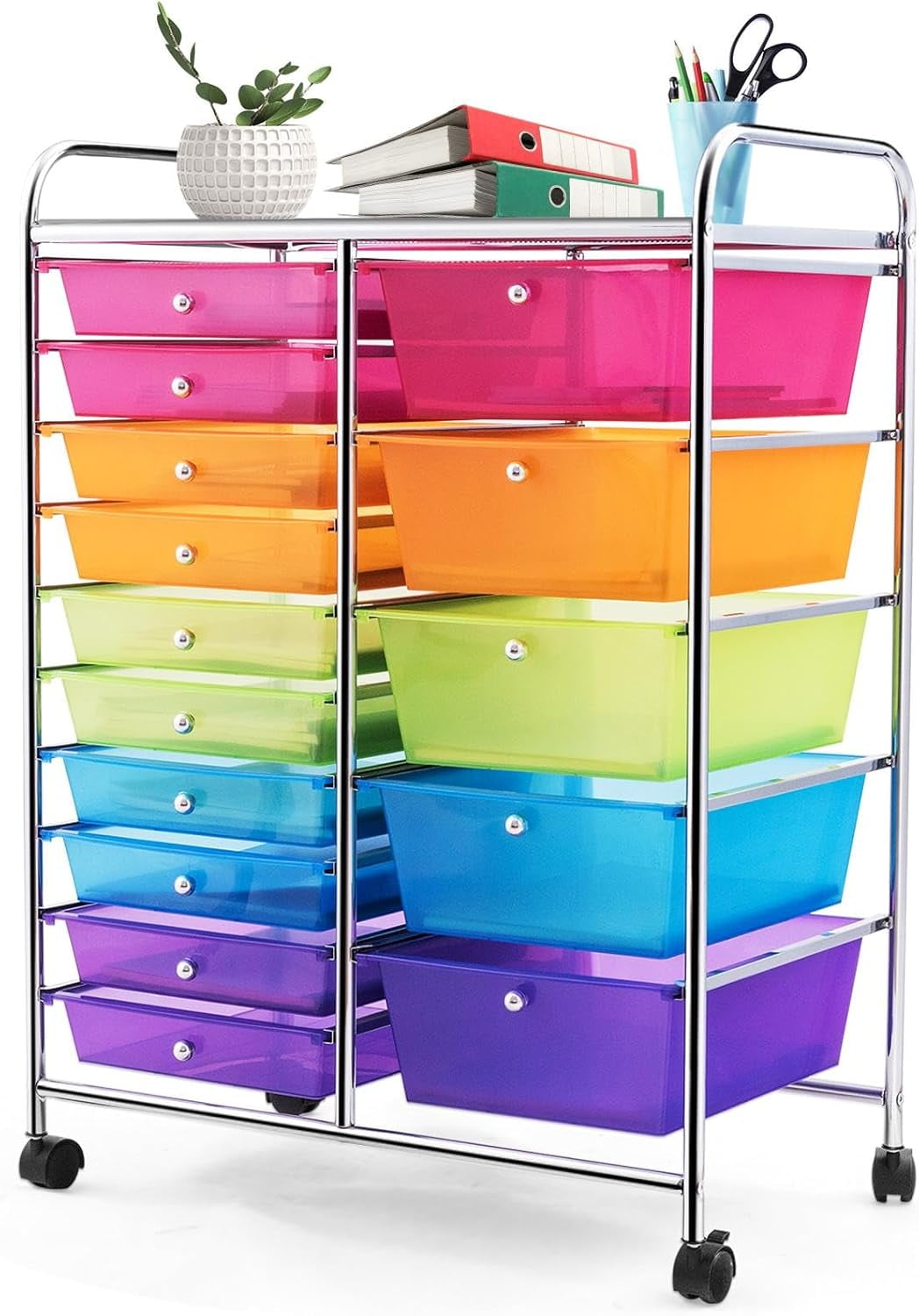 15 Drawers Rolling Cart, Storage Cart with w/Removable Drawers & Steel ...