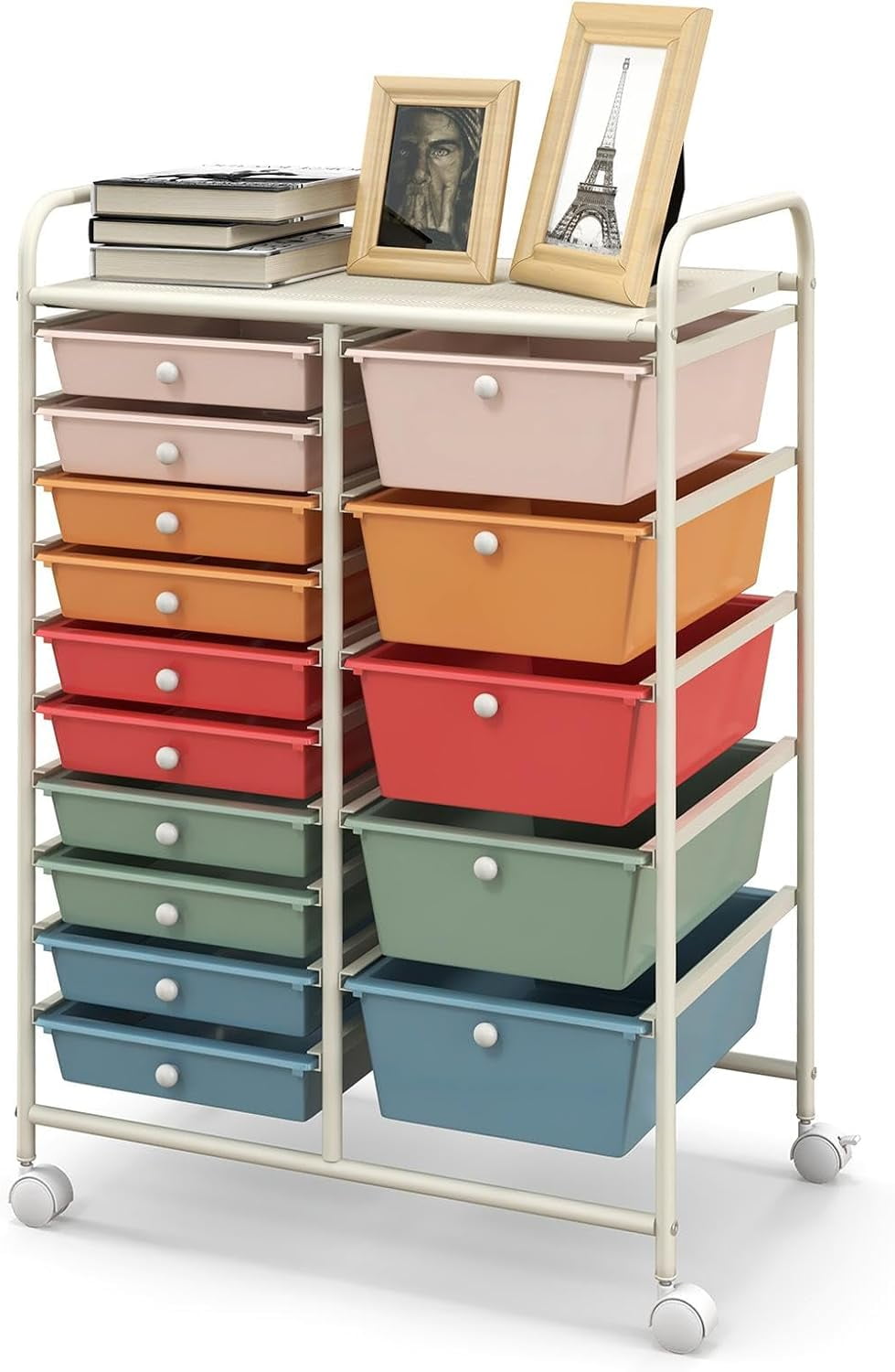 15 Drawers Rolling Cart, Storage Cart with w/Removable Drawers & Steel ...