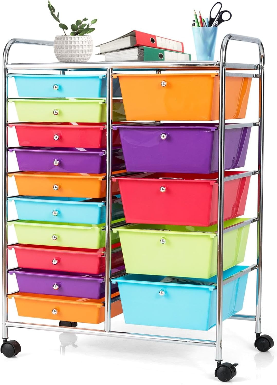 15 Drawers Rolling Cart, Storage Cart with w/Removable Drawers & Steel ...