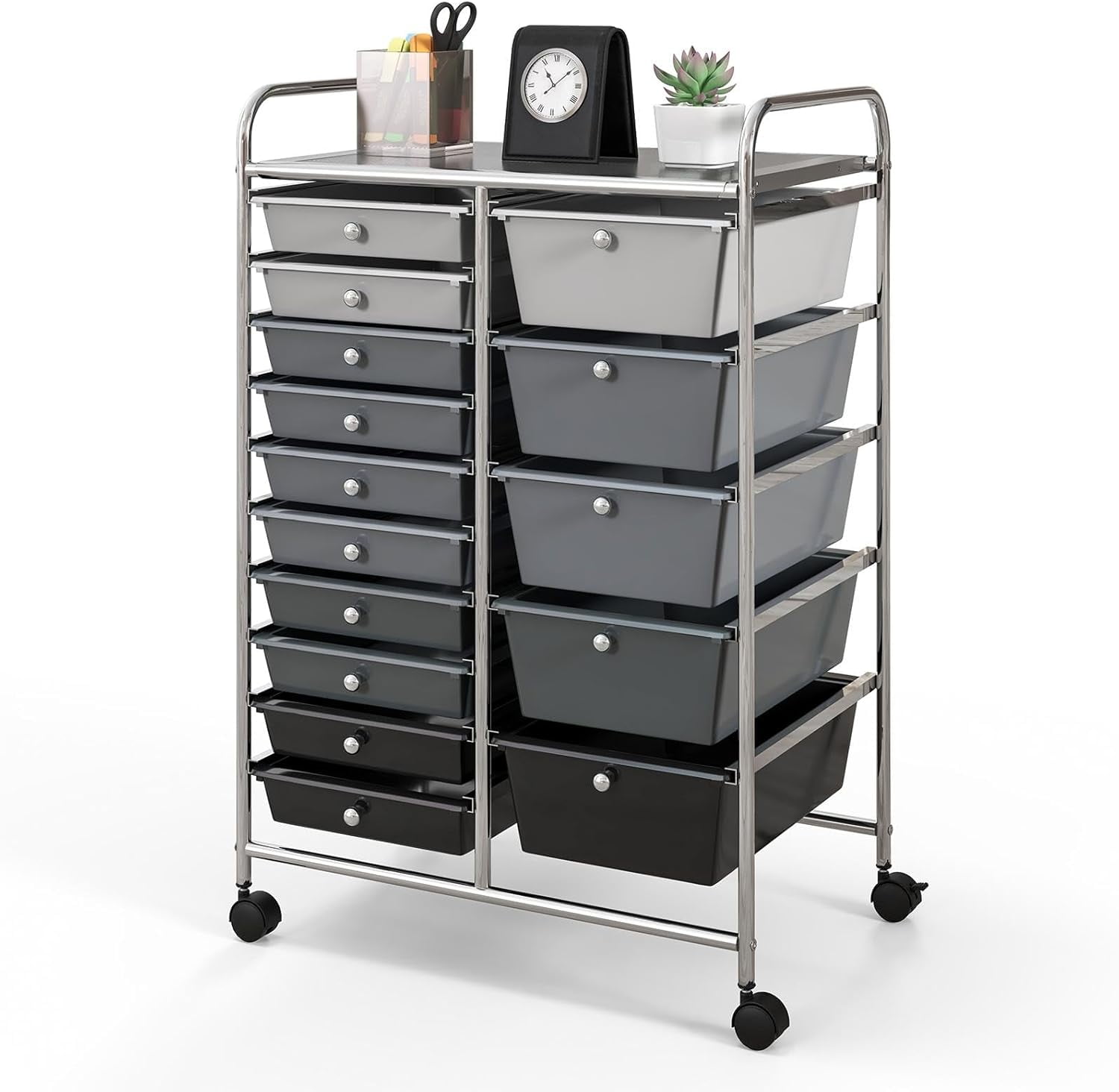 15 Drawers Rolling Cart, Storage Cart with w/Removable Drawers & Steel ...
