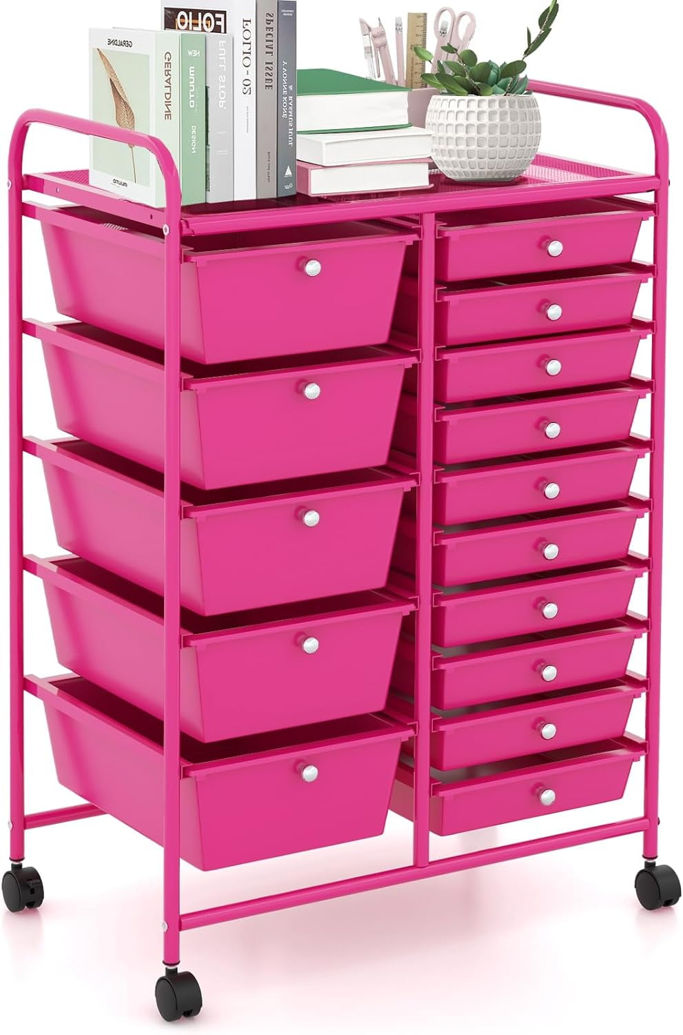 15 Drawers Rolling Storage Cart, Craft Cart Organizer with Lockable ...