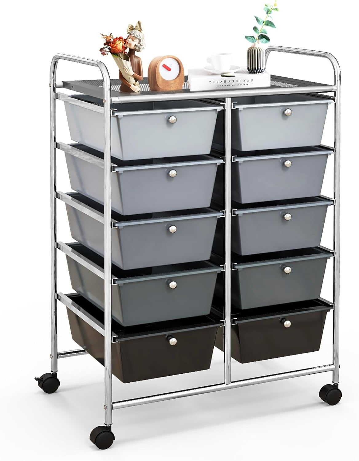 15 Drawers Rolling Storage Cart, Craft Cart Organizer with Lockable ...