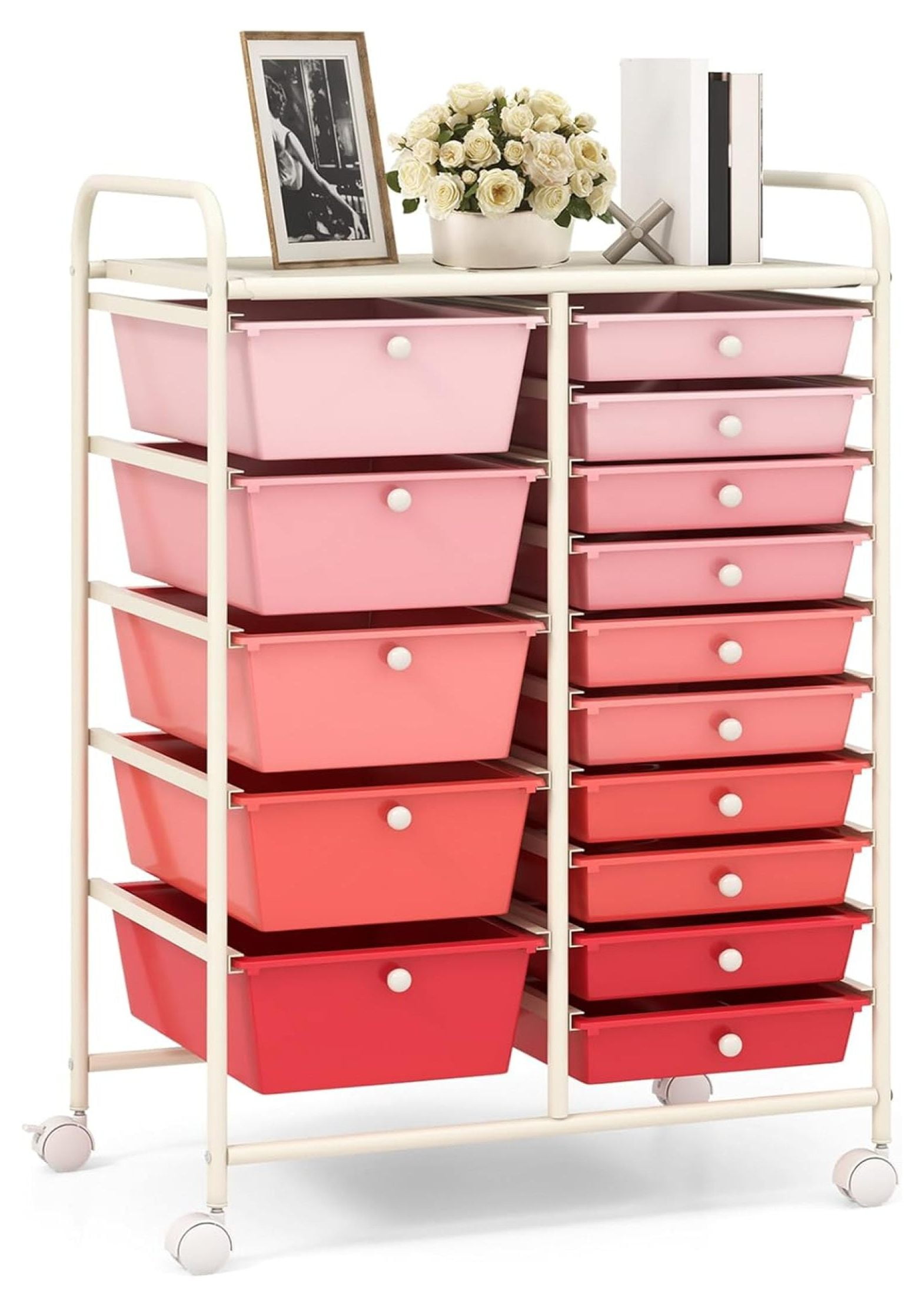 15 Drawers Rolling Storage Cart, Craft Cart Organizer with Lockable ...