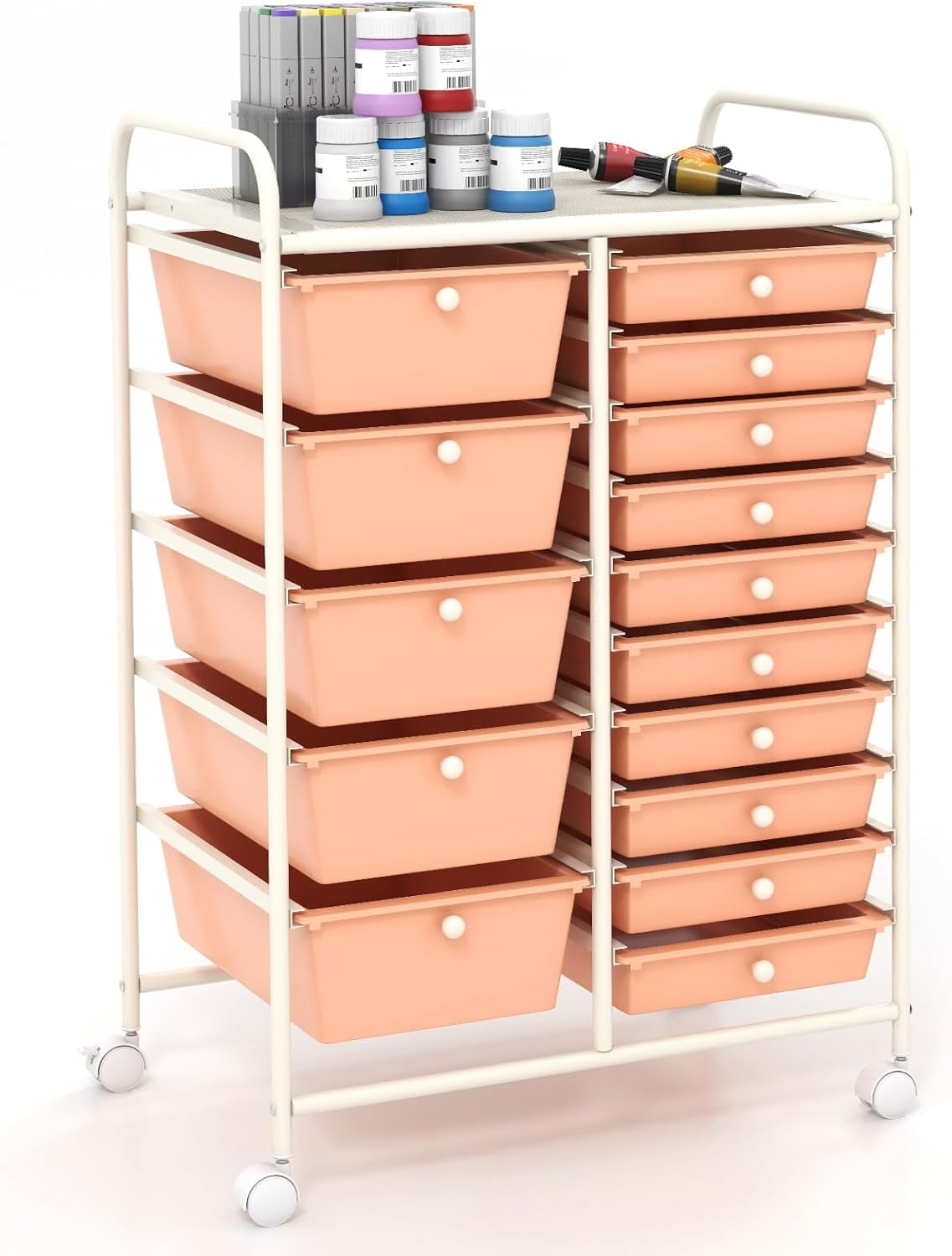 15 Drawers Rolling Storage Cart, Craft Cart Organizer with Lockable ...
