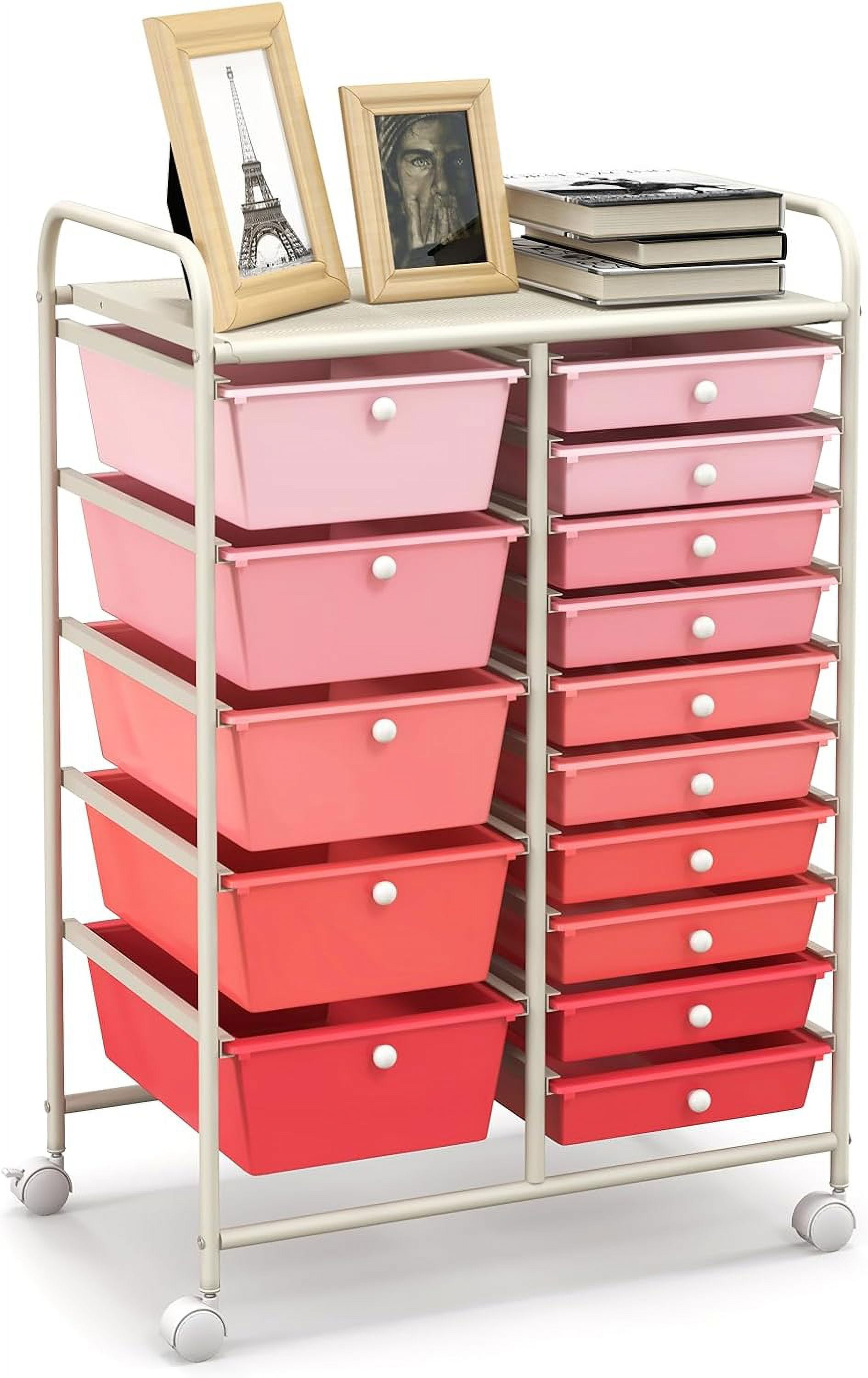 15-Drawers Rolling Storage Cart, Mobile Book Paper Organizer Utility ...