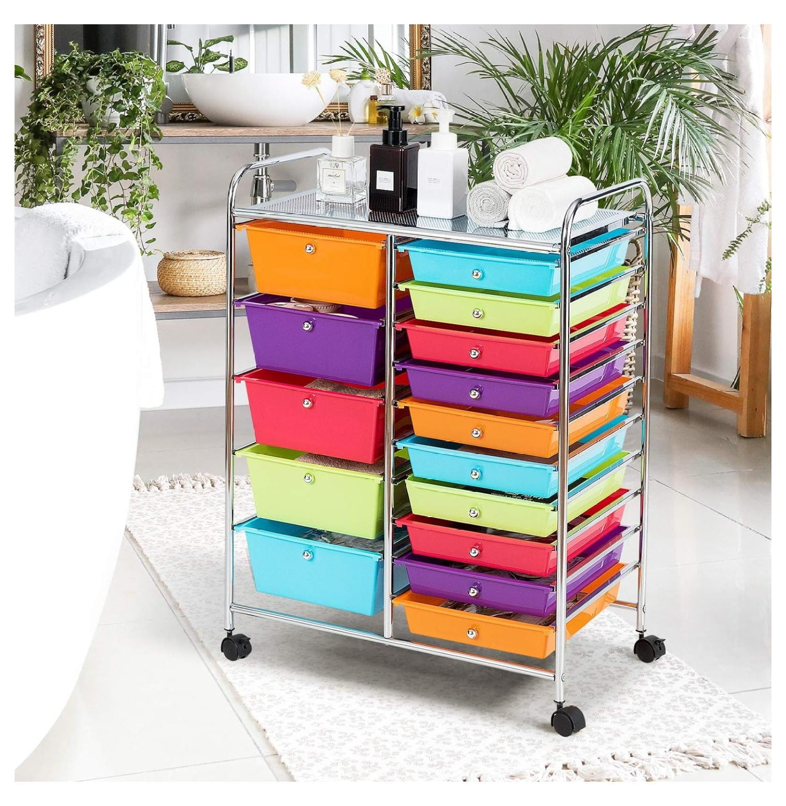15 Drawers Rolling Storage Cart, Mobile Utility Cart Storage Organizer ...