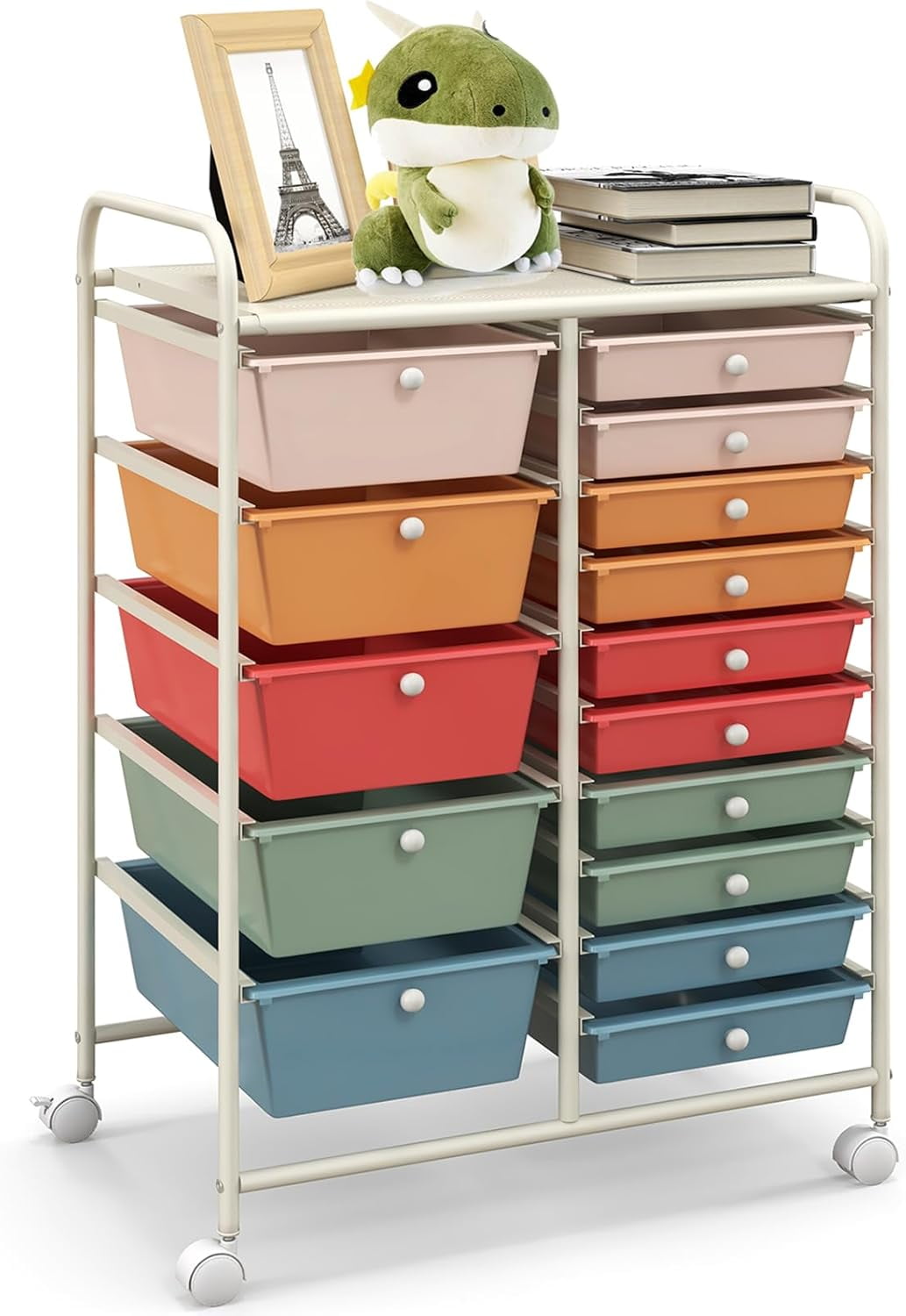 15 Drawers Rolling Storage Cart, Mobile Utility Drawer Cart with ...