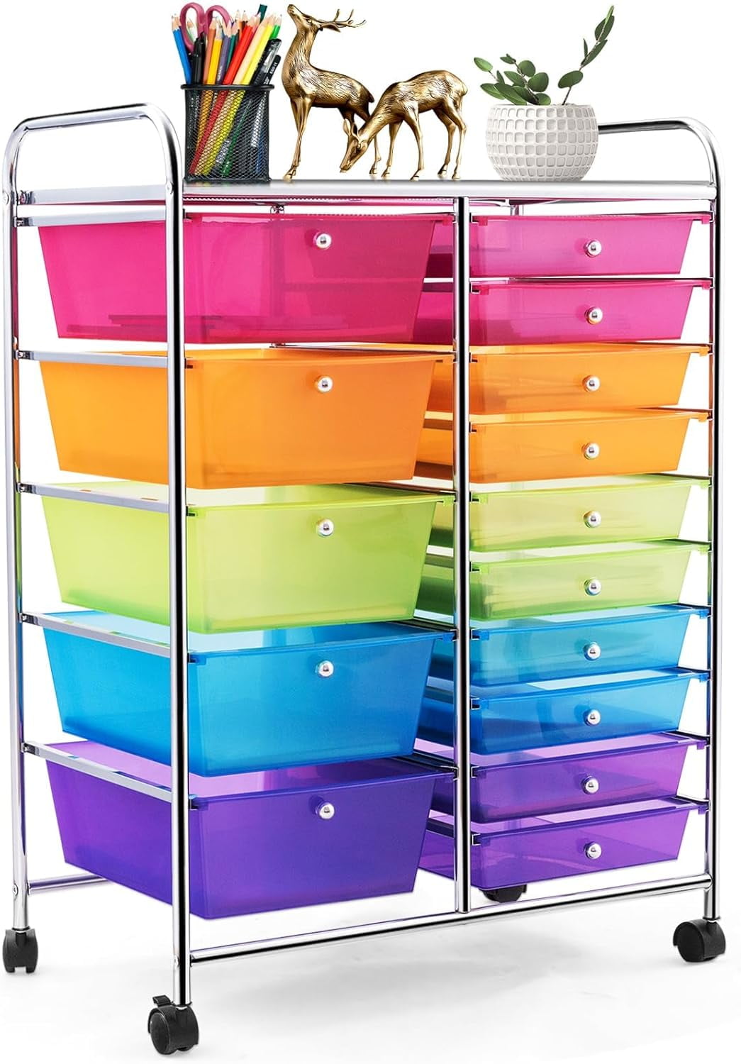 15 Drawers Rolling Storage Cart, Mobile Utility Drawer Cart with ...