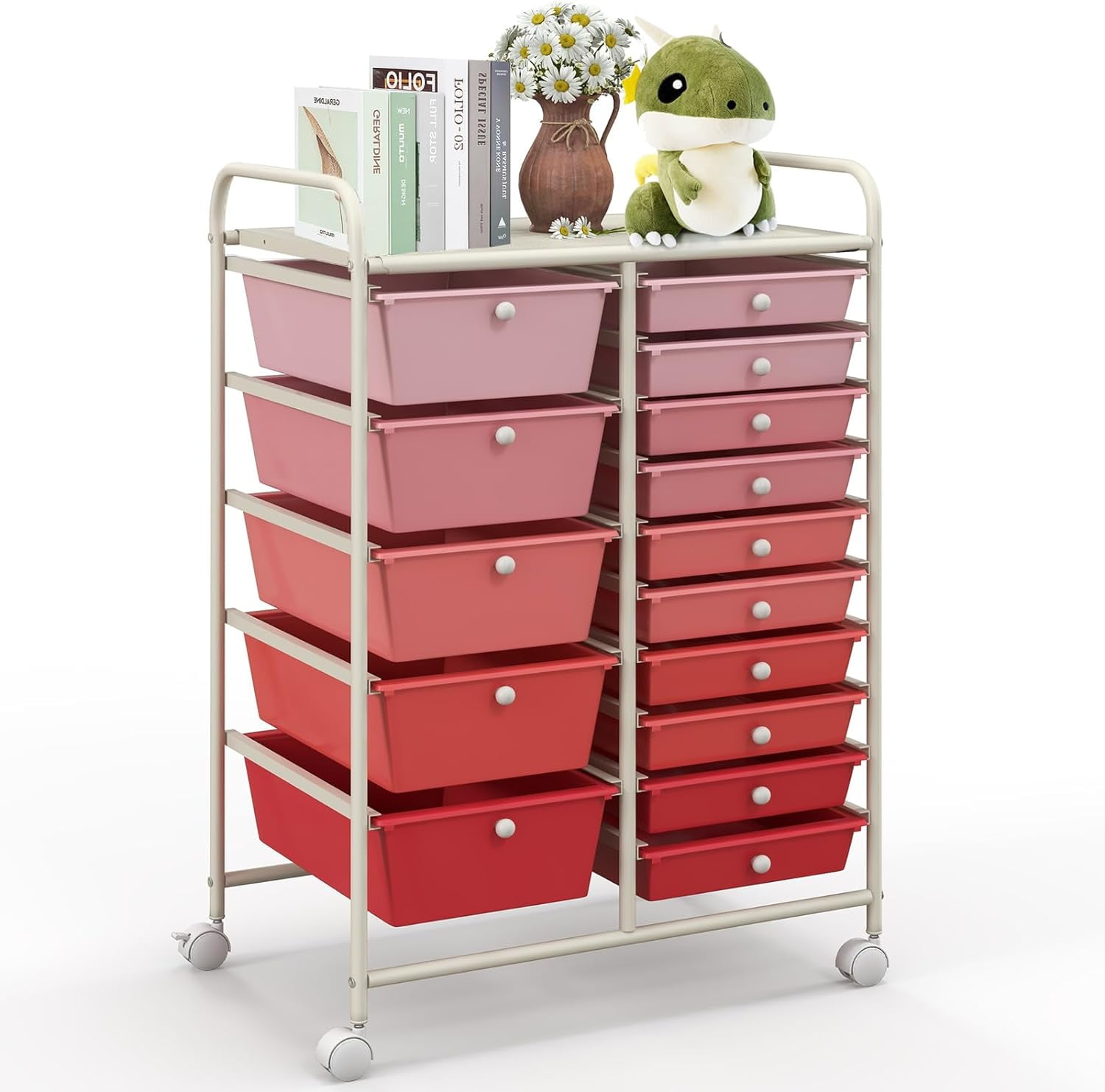 15 Drawers Rolling Storage Cart, Mobile Utility Drawer Cart with ...