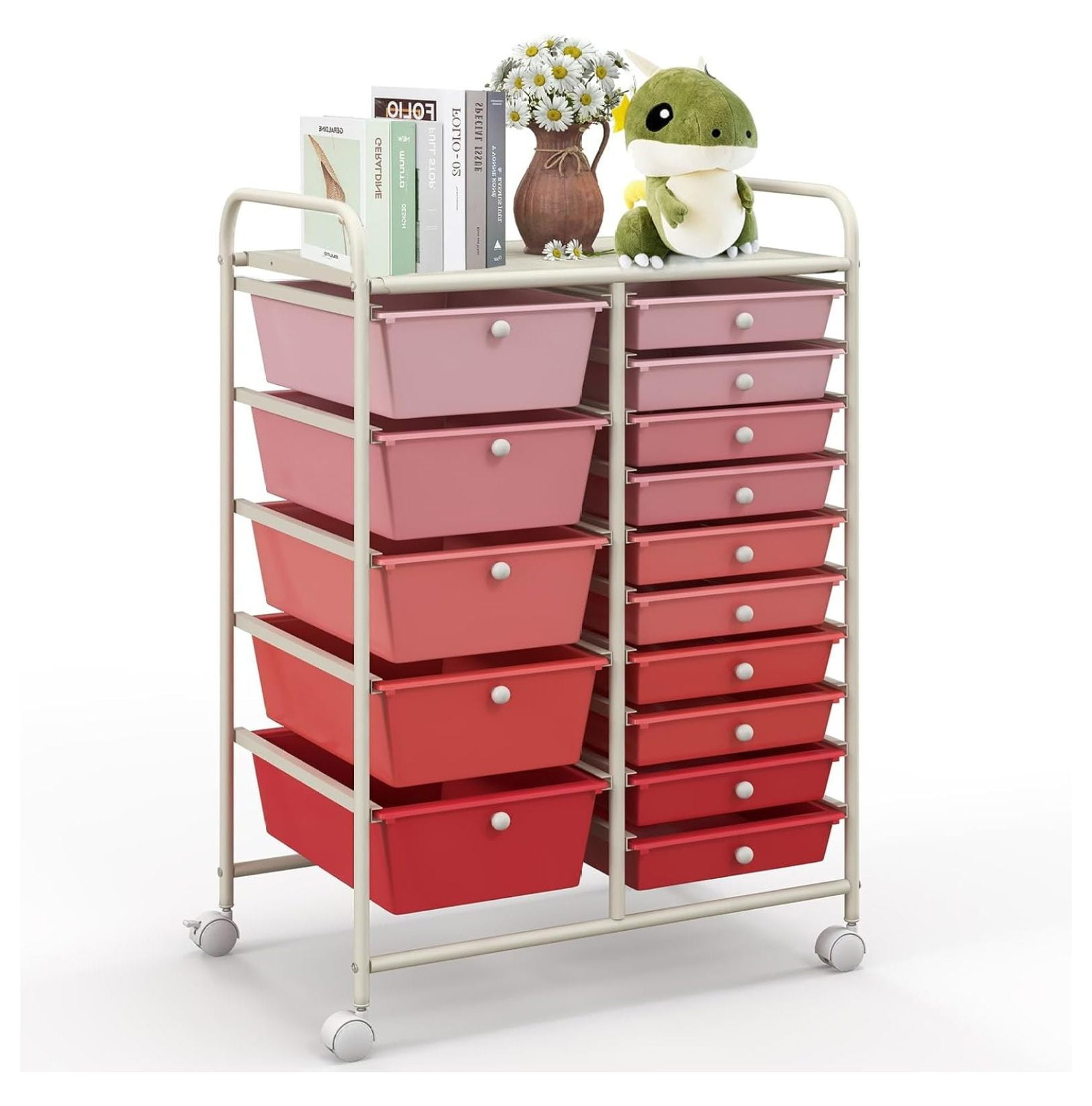 15 Drawers Rolling Storage Cart, Mobile Utility Drawer Cart with ...