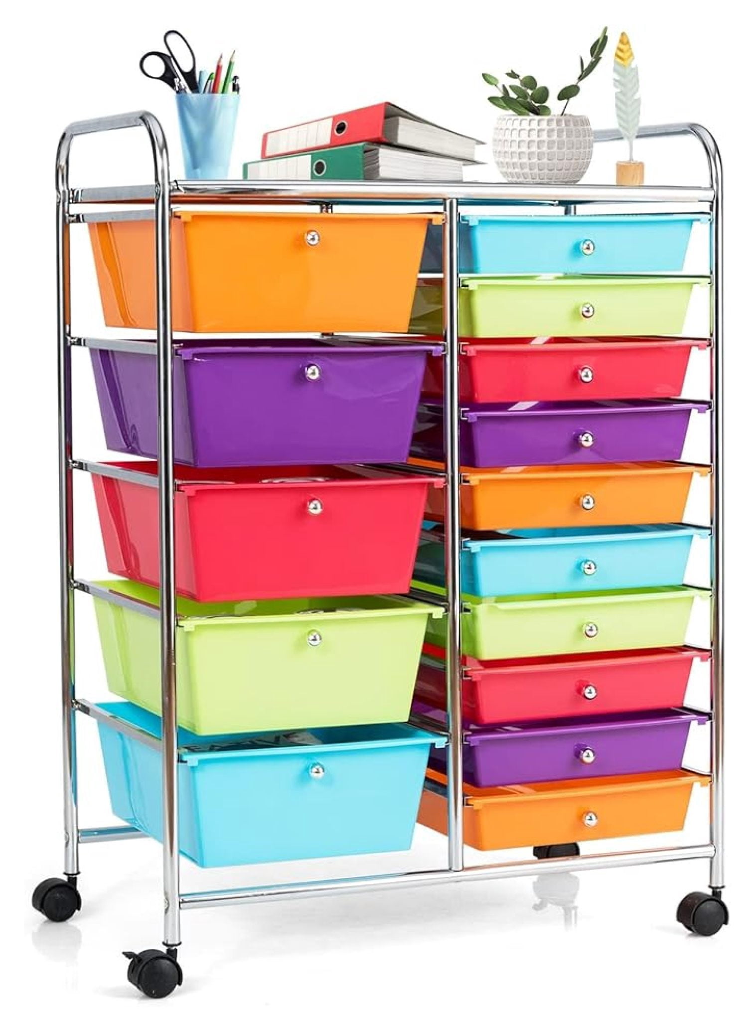 15 Drawers Rolling Storage Cart, Mobile Utility Drawer Cart with ...