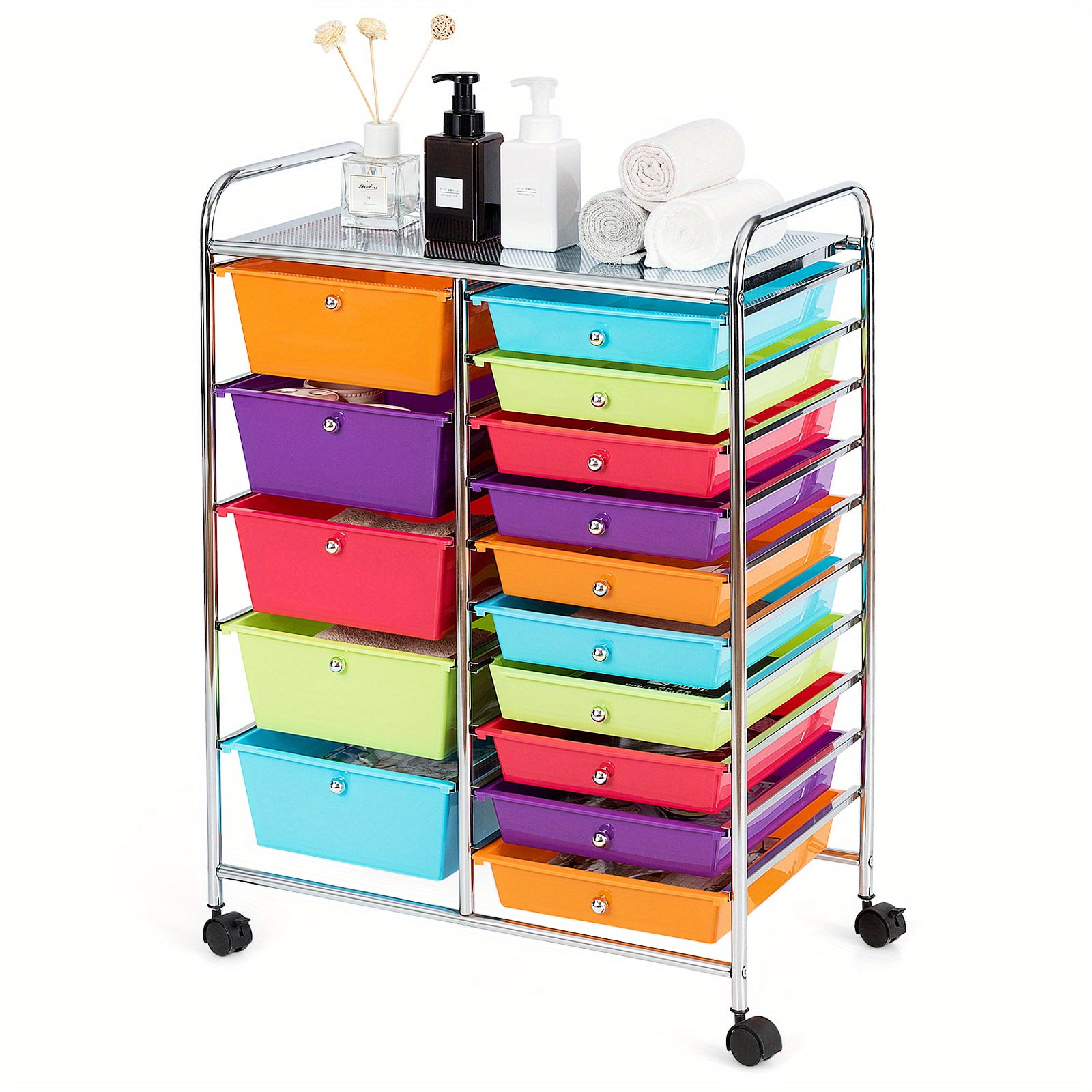 15 Drawers Rolling Storage Cart, Multipurpose Mobile Storage Organizer ...
