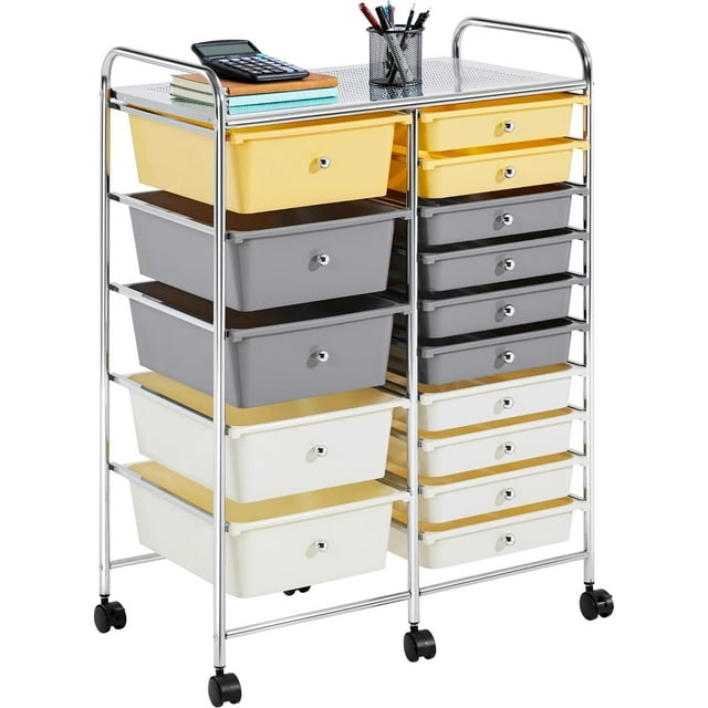 15 Drawers Rolling Storage Cart Multipurpose Mobile Rolling Utility ...