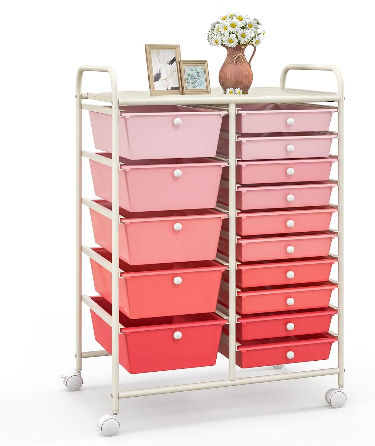 15 Drawers Rolling Storage Cart, Utility Tools Paper Organizer, Mobile ...