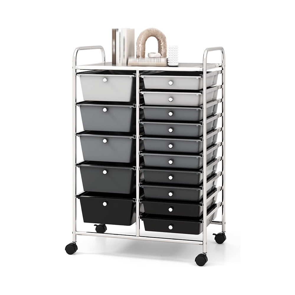 15 Drawers Storage Cart, Utility Rolling Cart on Wheels with Detachable ...